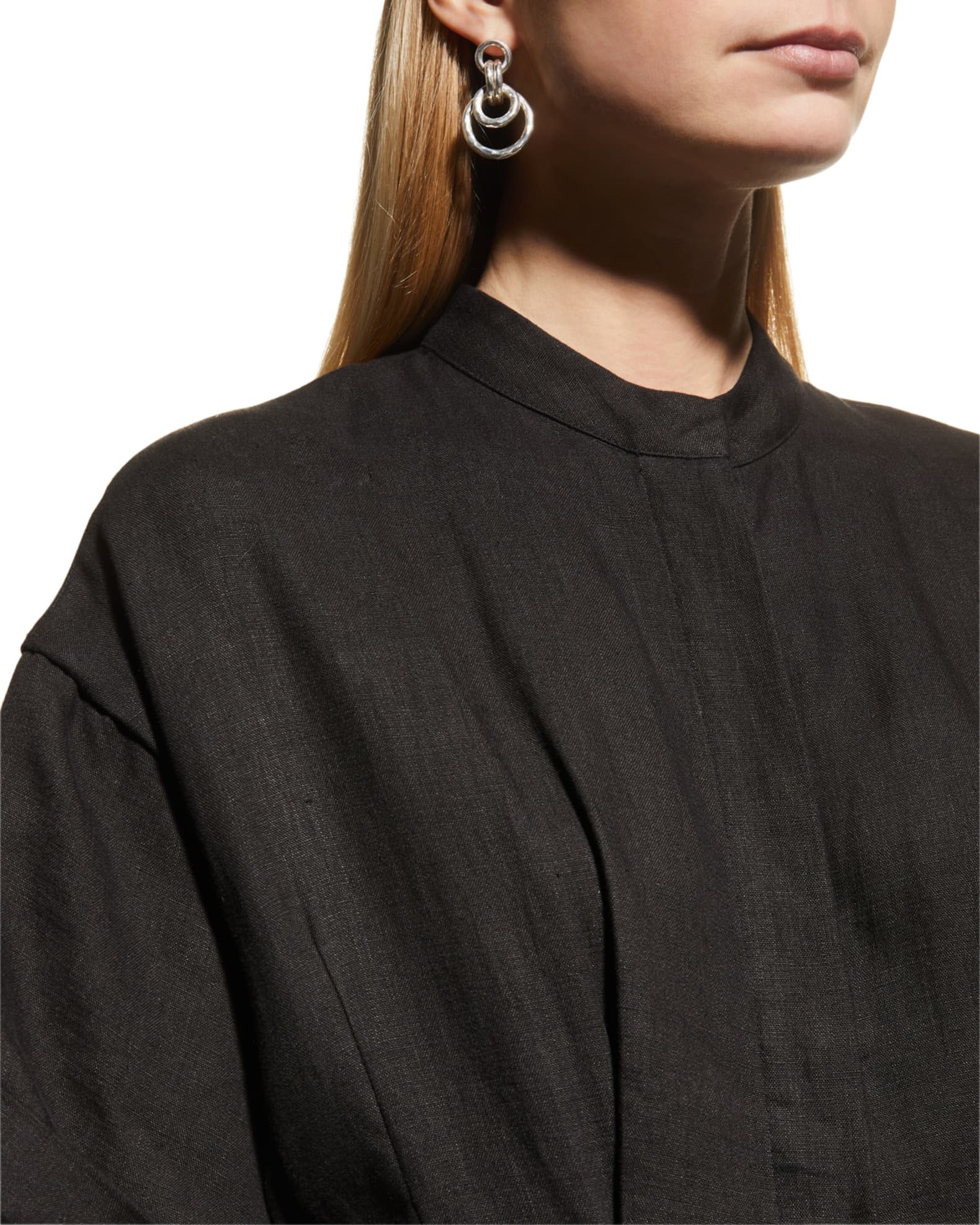 Co Pintuck Side Patch Pocket Linen Dress | Neiman Marcus