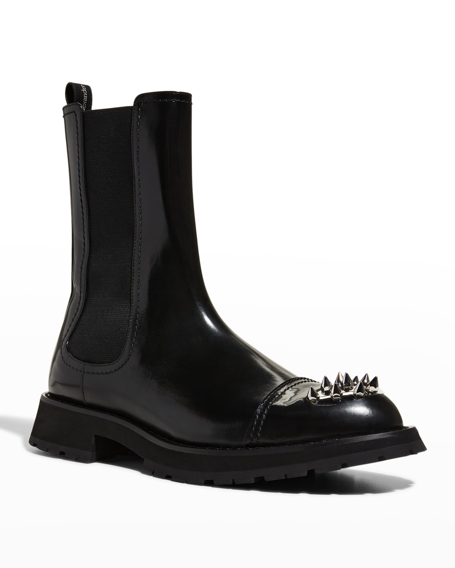 Alexander McQueen Men's Spike-Toe Leather Combat Boots | Neiman Marcus
