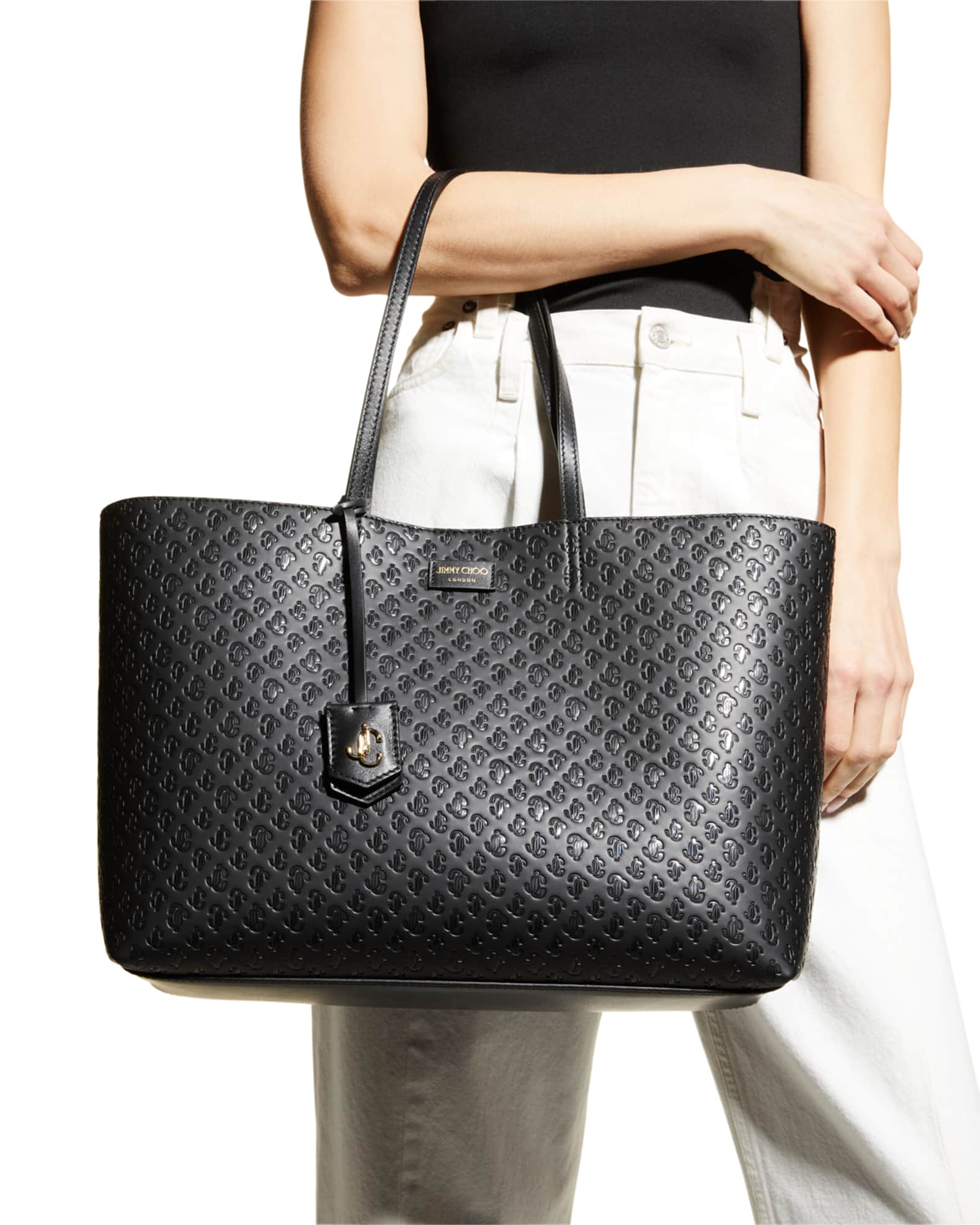 Jimmy Choo Nine2Five Monogram-Embossed Tote Bag | Neiman Marcus