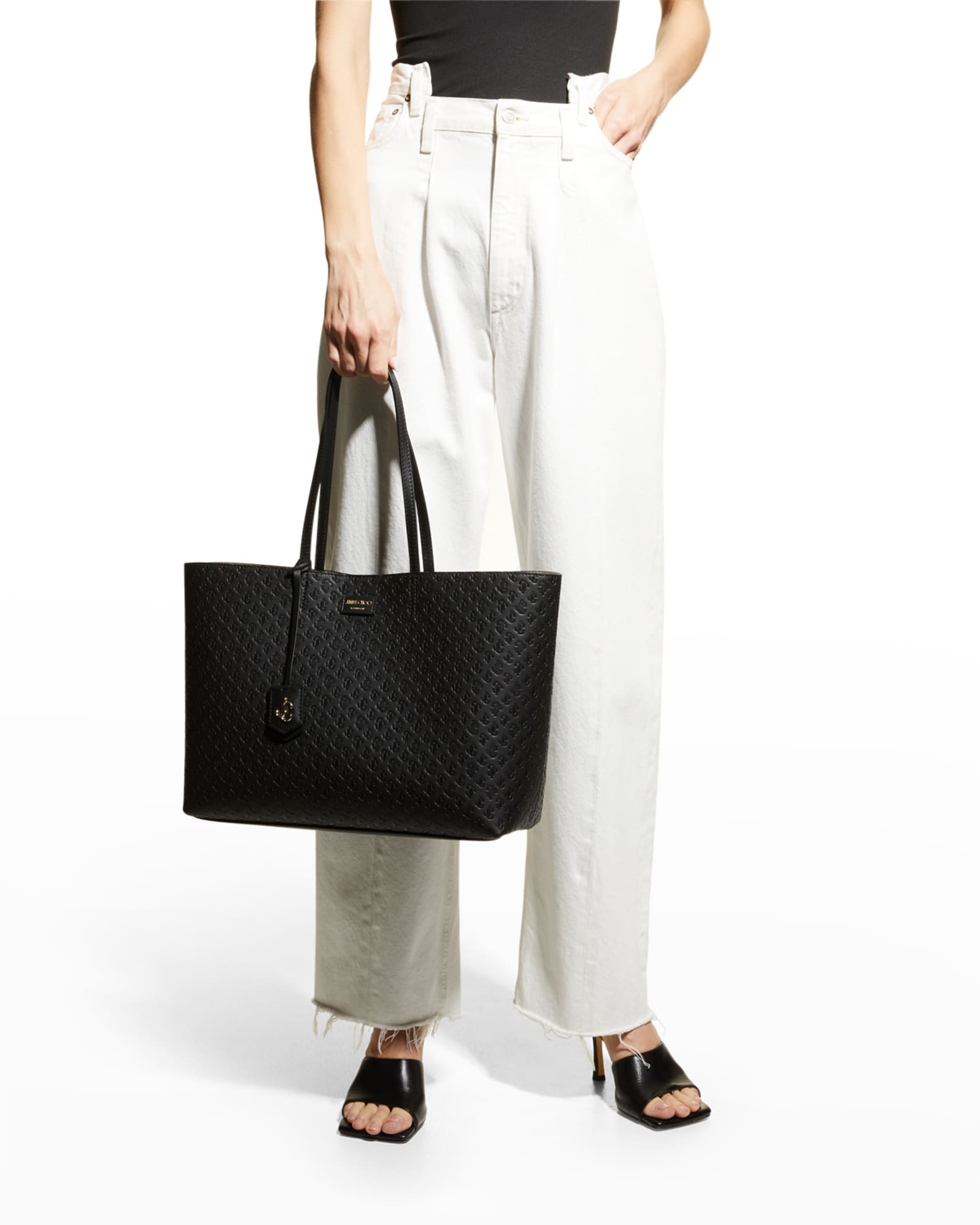 Jimmy Choo Nine2Five Monogram-Embossed Tote Bag | Neiman Marcus