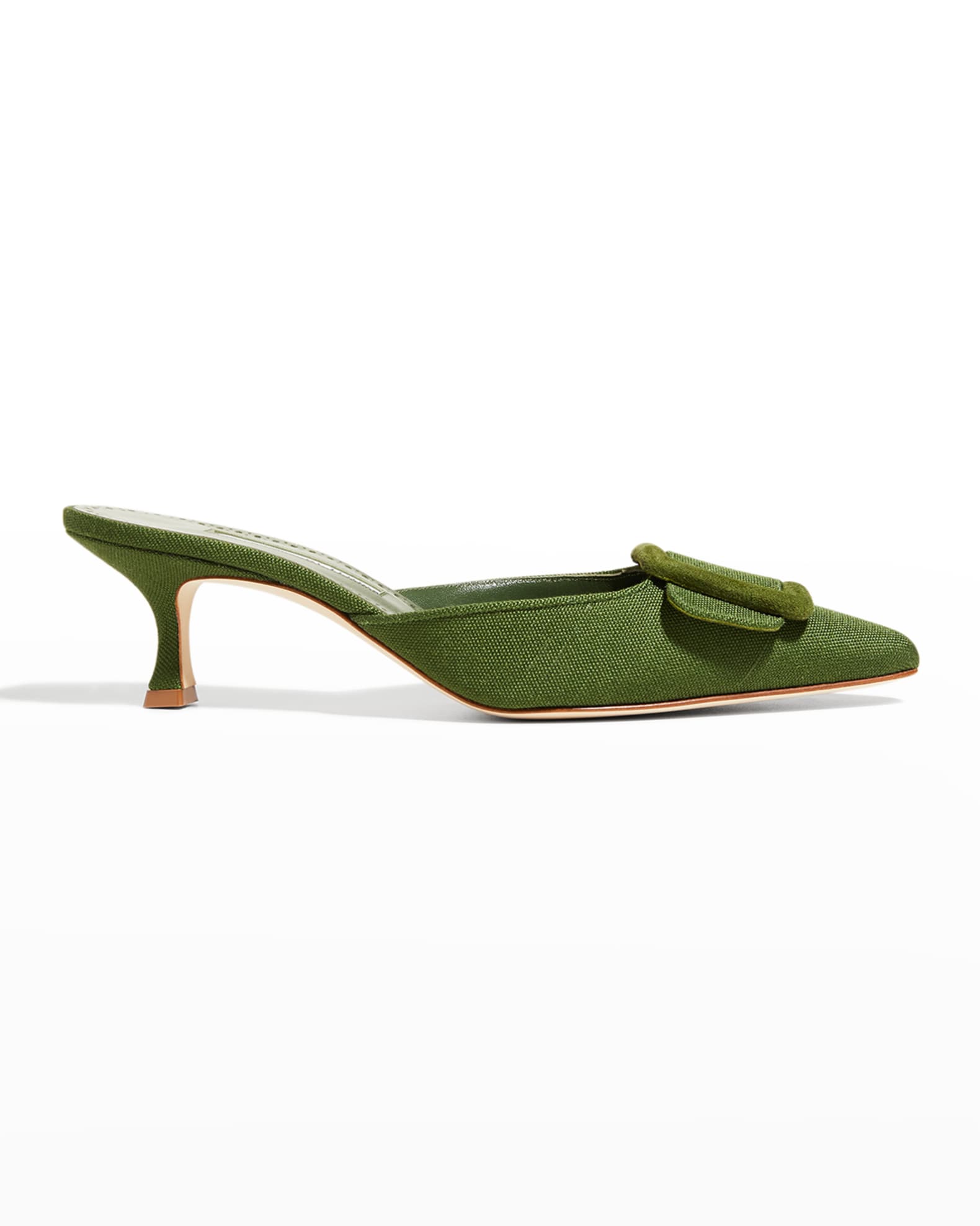 Manolo Blahnik Maysale Suede Buckle Mules | Neiman Marcus
