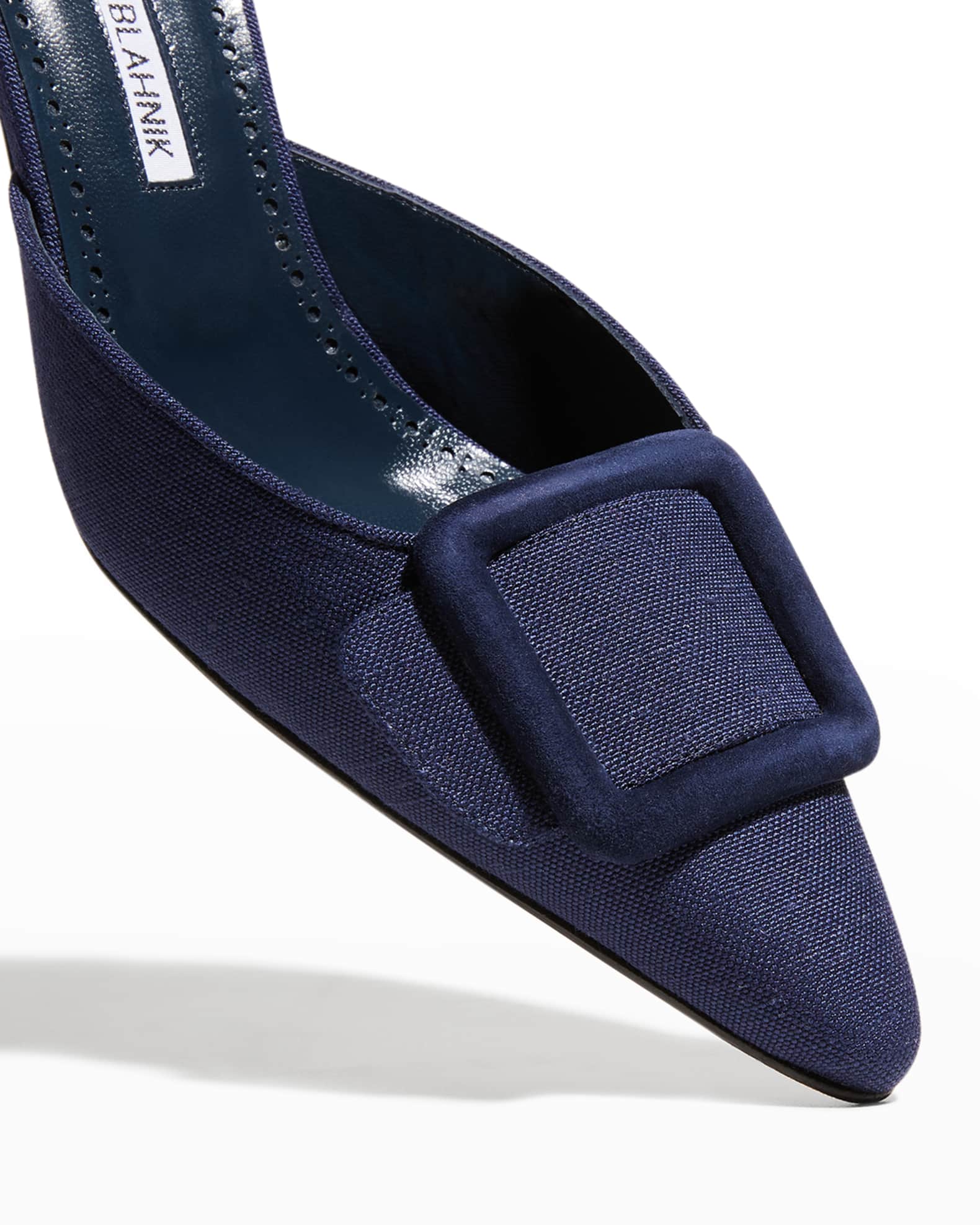 Manolo Blahnik Maysale Suede Buckle Mules | Neiman Marcus
