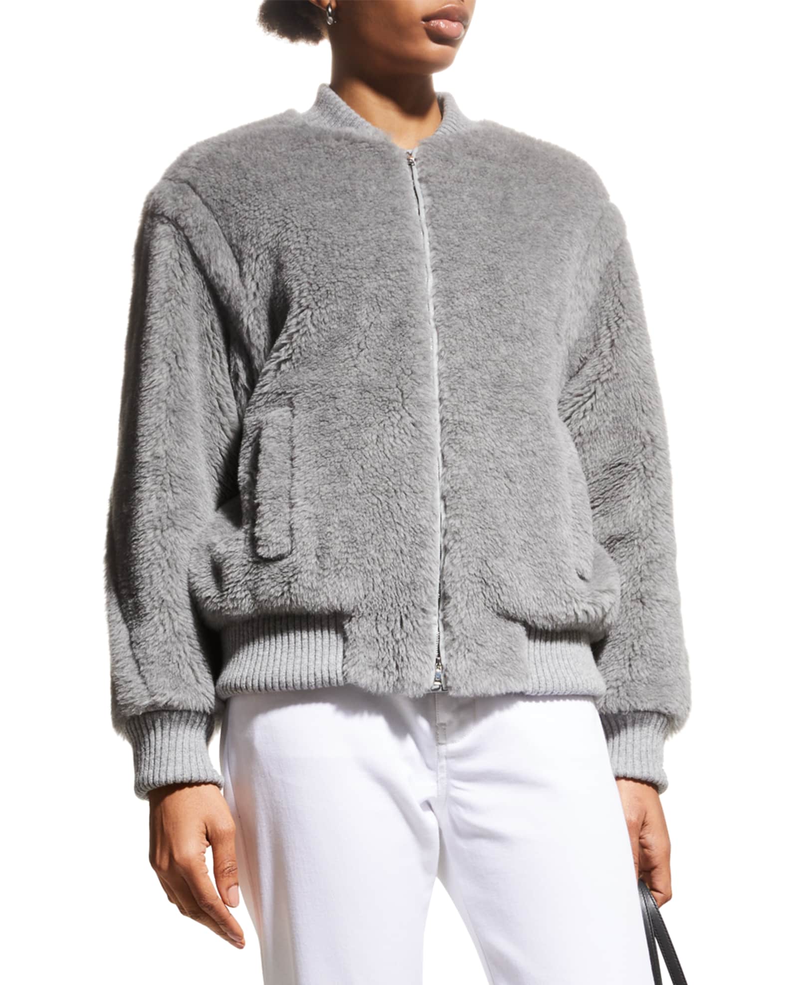 Max Mara Terry Teddy Oversized Bomber Jacket | Neiman Marcus