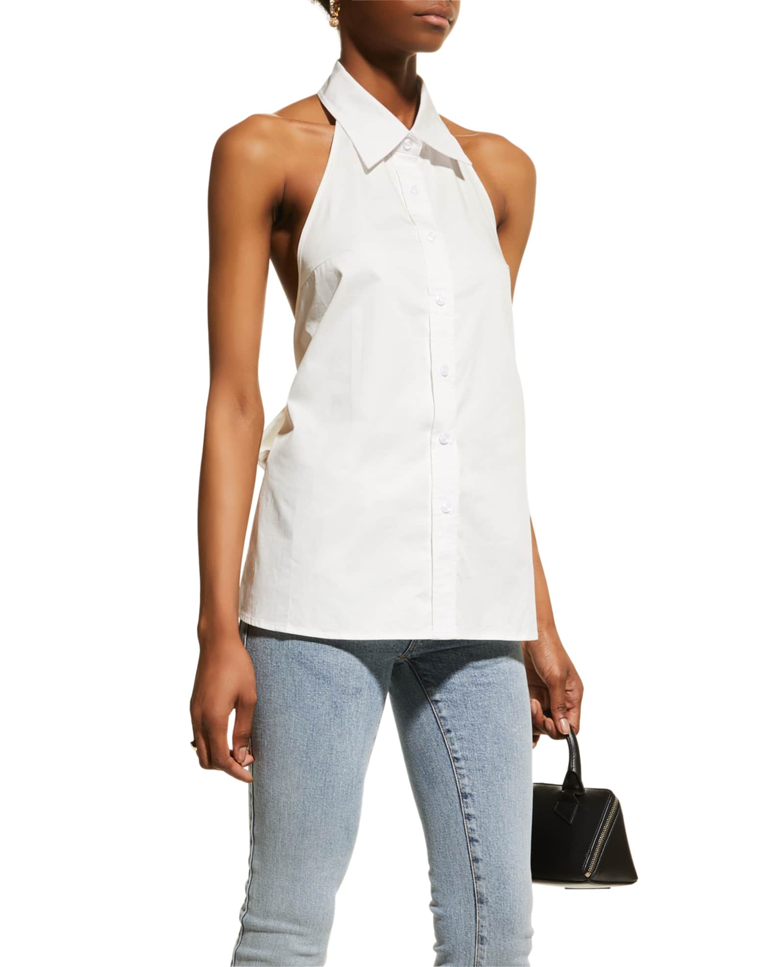SER.O.YA Emi Sleeveless Button-Front Open-Back Top | Neiman Marcus