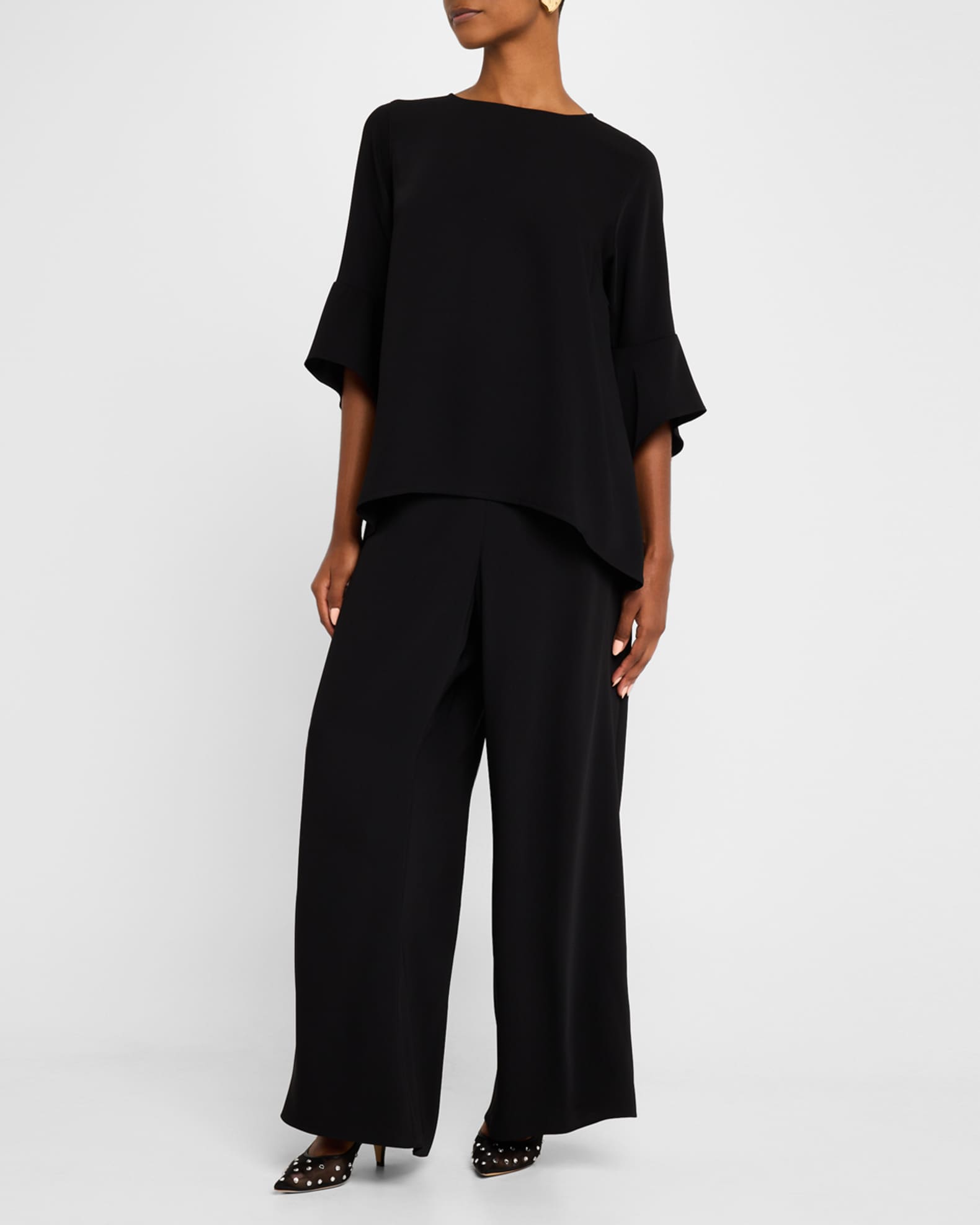 Caroline Rose Julia Bell-Sleeve Crepe Tunic | Neiman Marcus