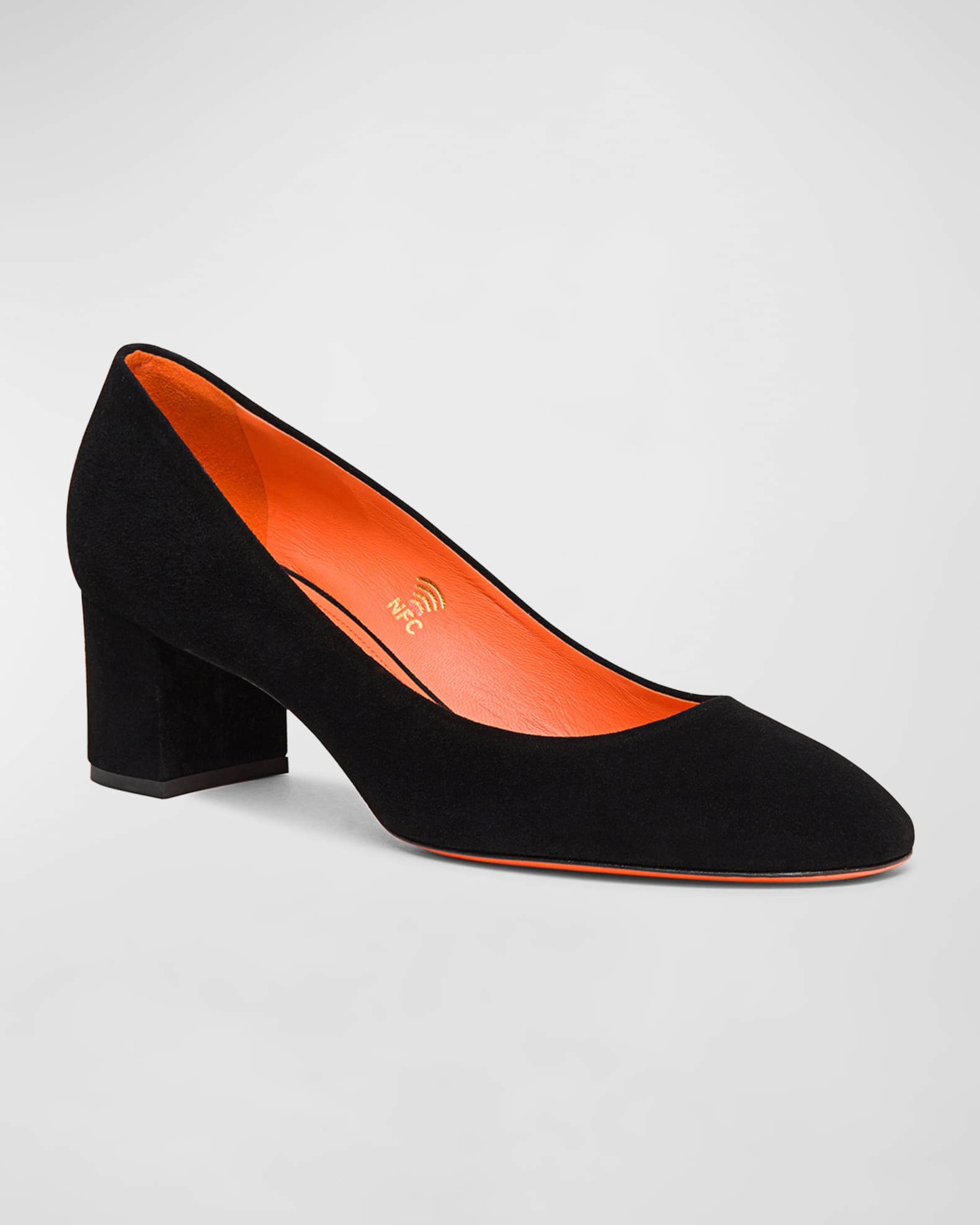 Santoni Flight Suede Block-Heel Pumps | Neiman Marcus
