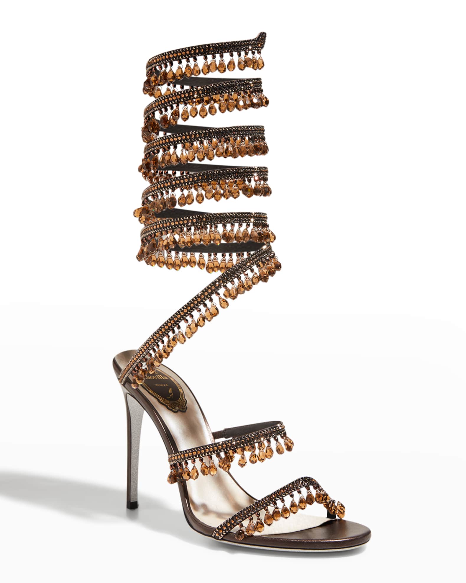 Rene Caovilla Chandelier Beaded Ankle-Wrap Sandals | Neiman Marcus