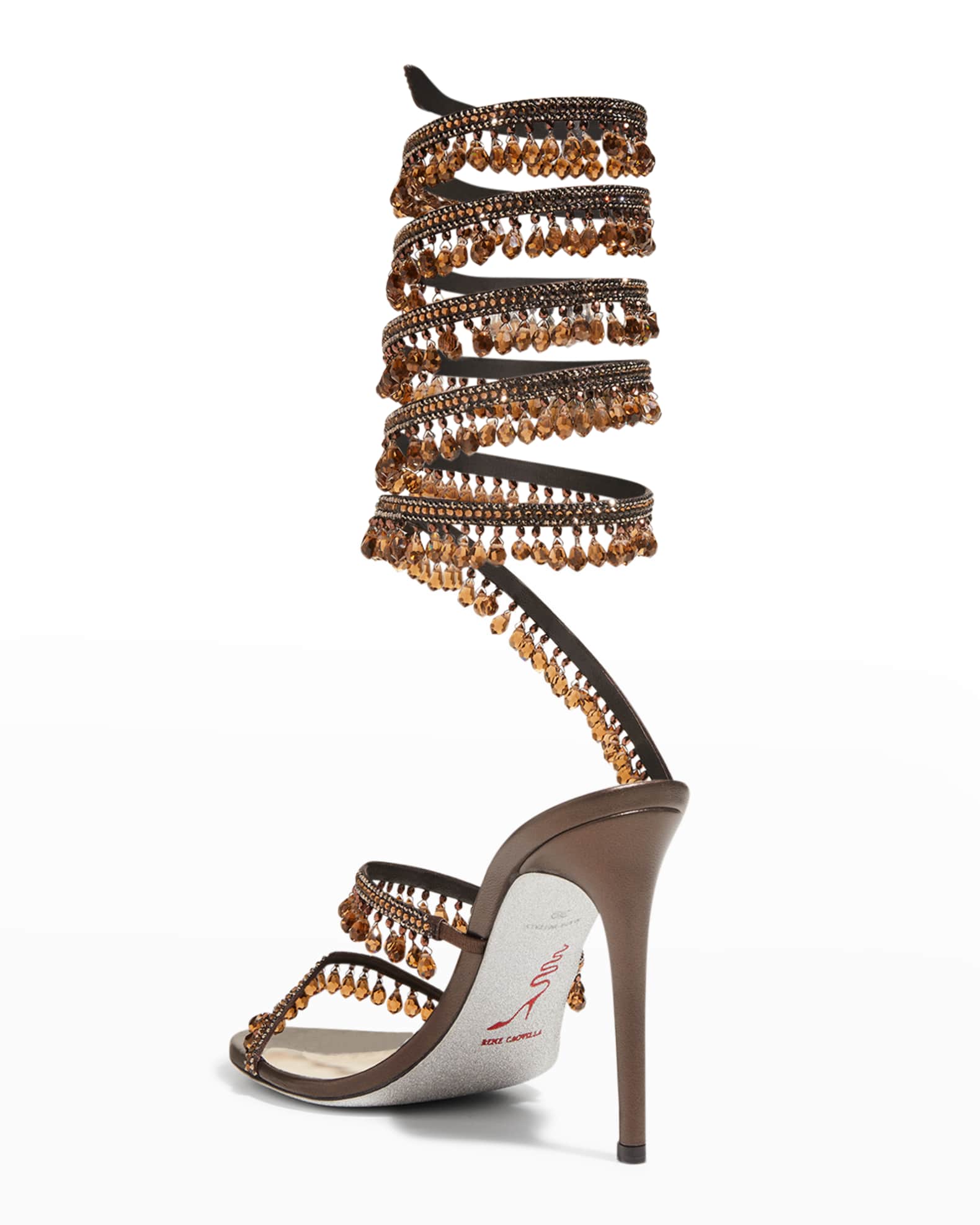 Rene Caovilla Chandelier Beaded Ankle-Wrap Sandals | Neiman Marcus