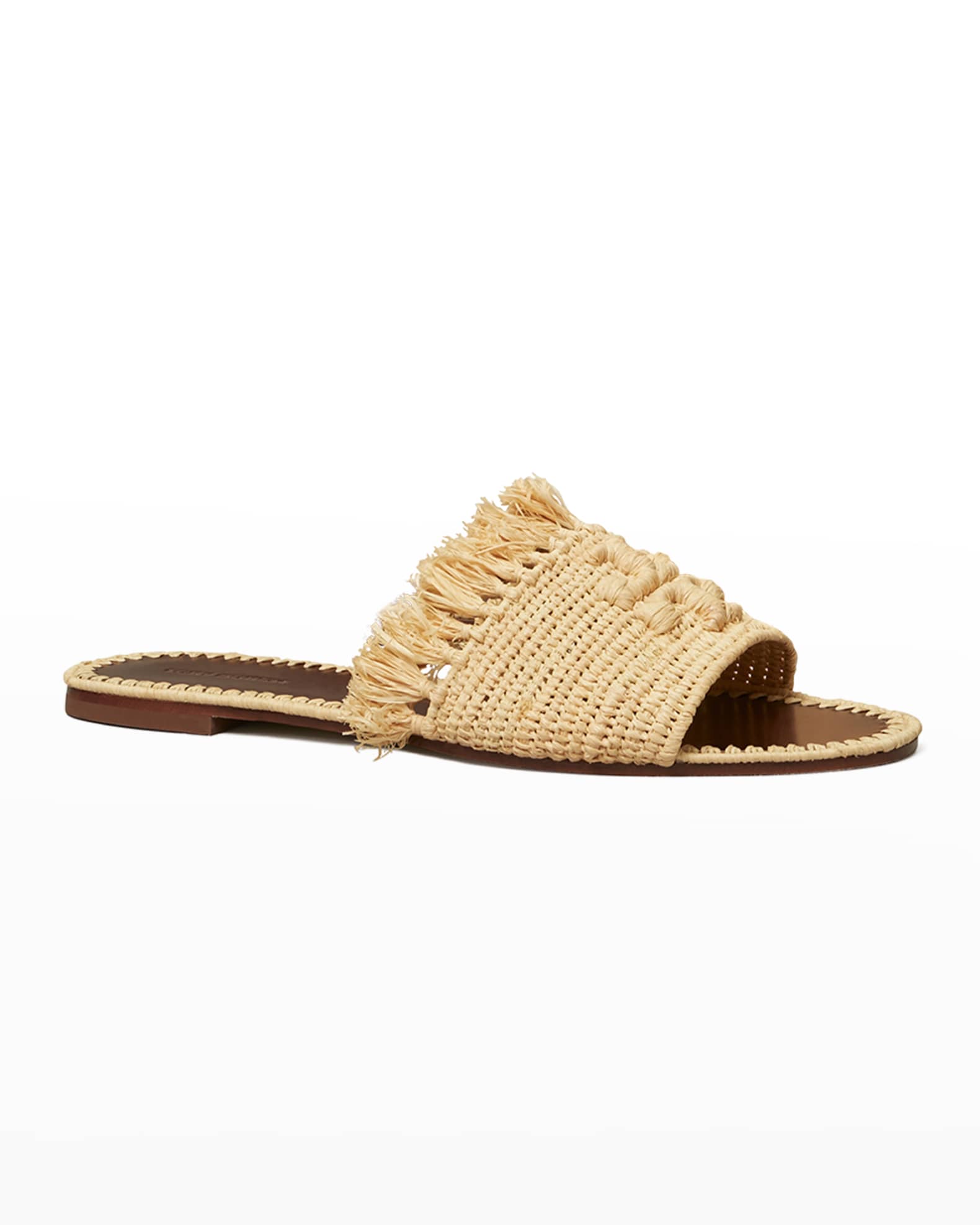 Tory Burch Eleanor Raffia Double T Slide Sandals | Neiman Marcus