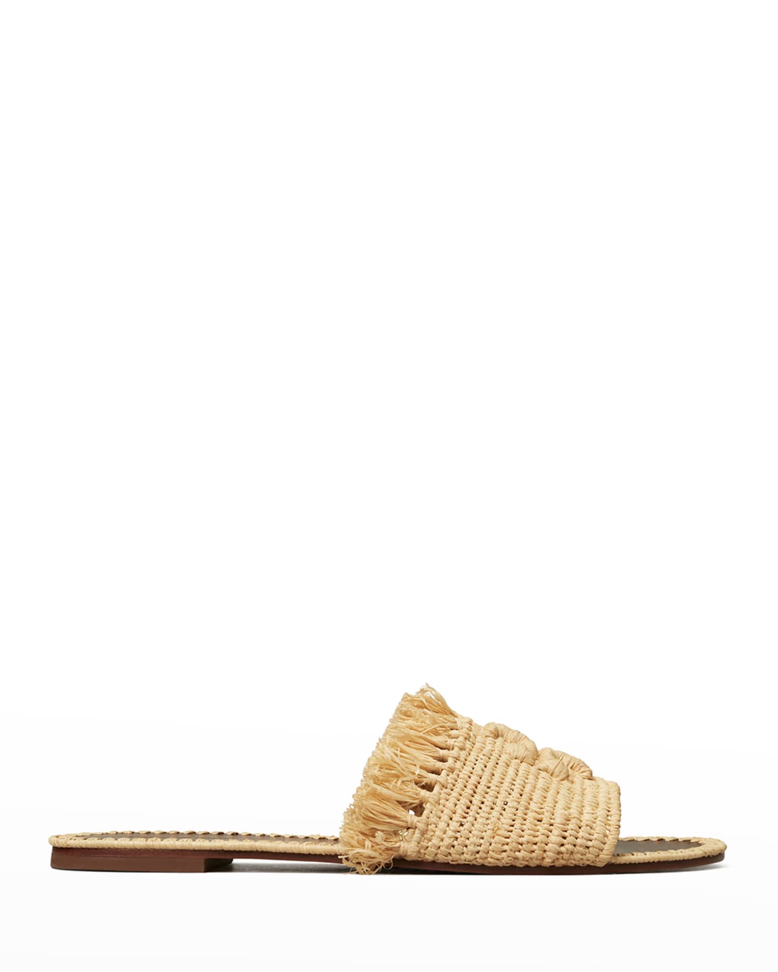 Tory Burch Eleanor Raffia Double T Slide Sandals | Neiman Marcus