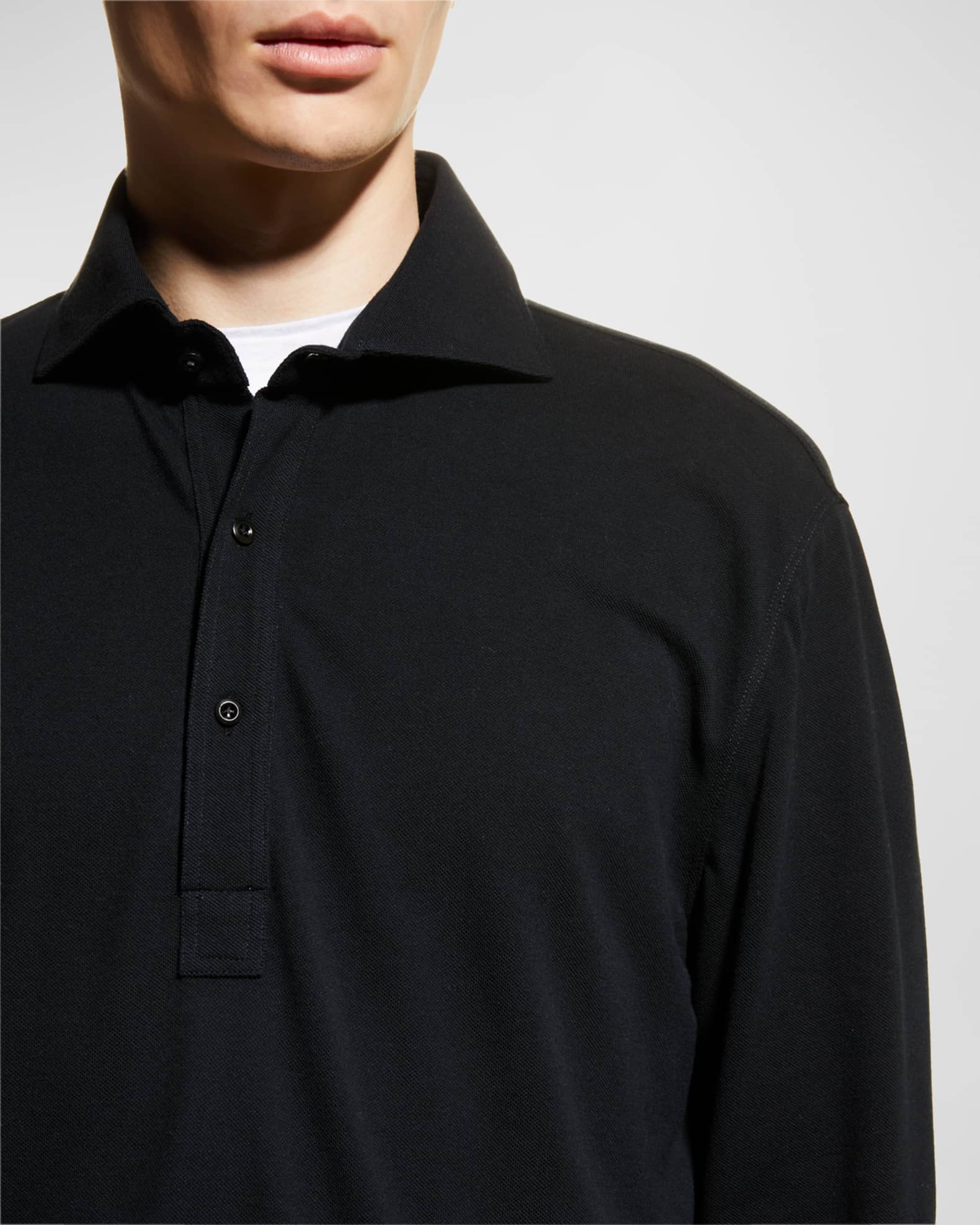 Brunello Cucinelli Men's Pique Button-Cuff Polo Shirt | Neiman Marcus