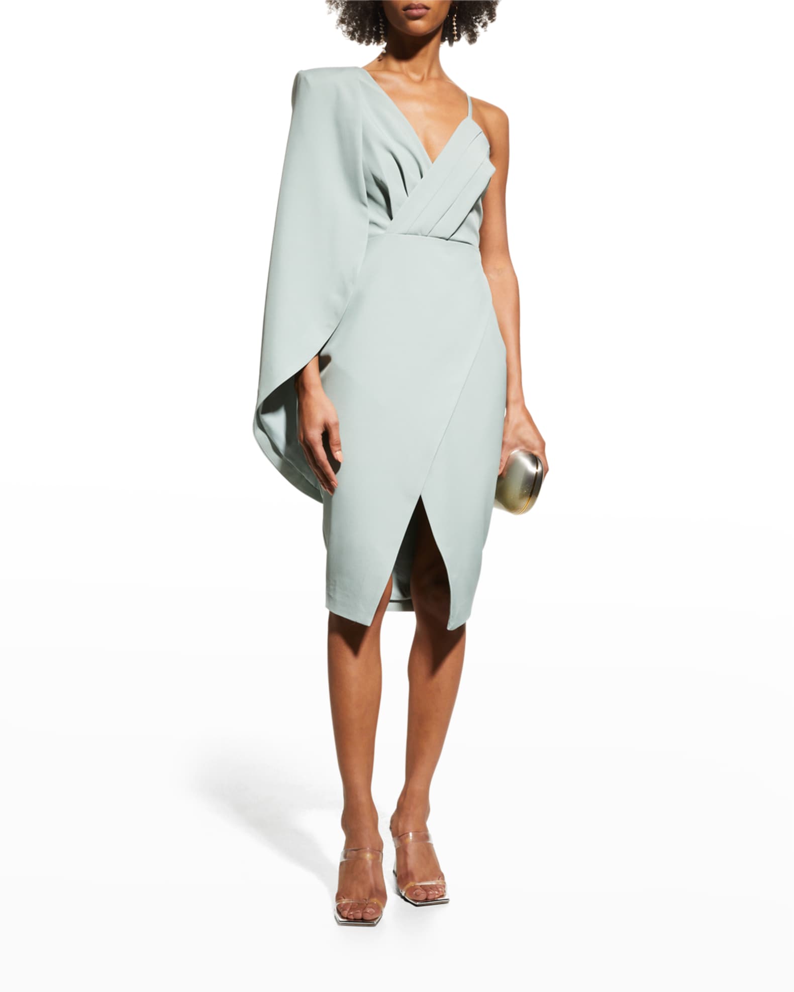 Lavish Alice Pleated Cape-Sleeve Midi Dress | Neiman Marcus