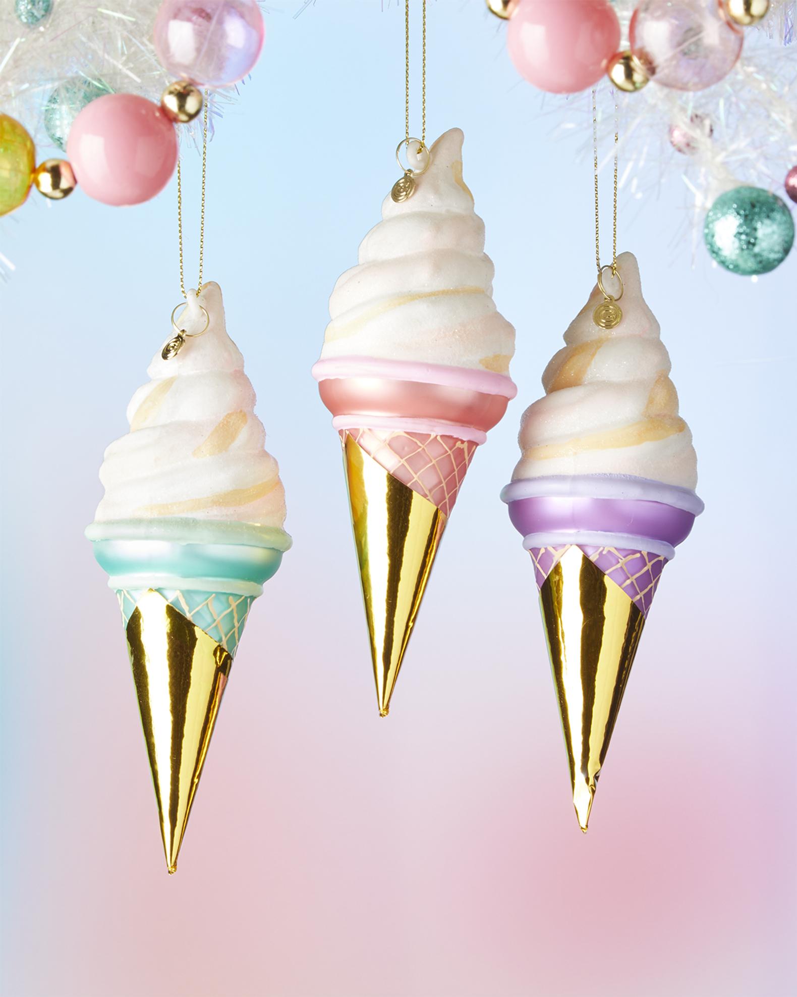 Glitterville 6.75" Ice Cream Cone Ornaments, Set of 3 | Neiman Marcus