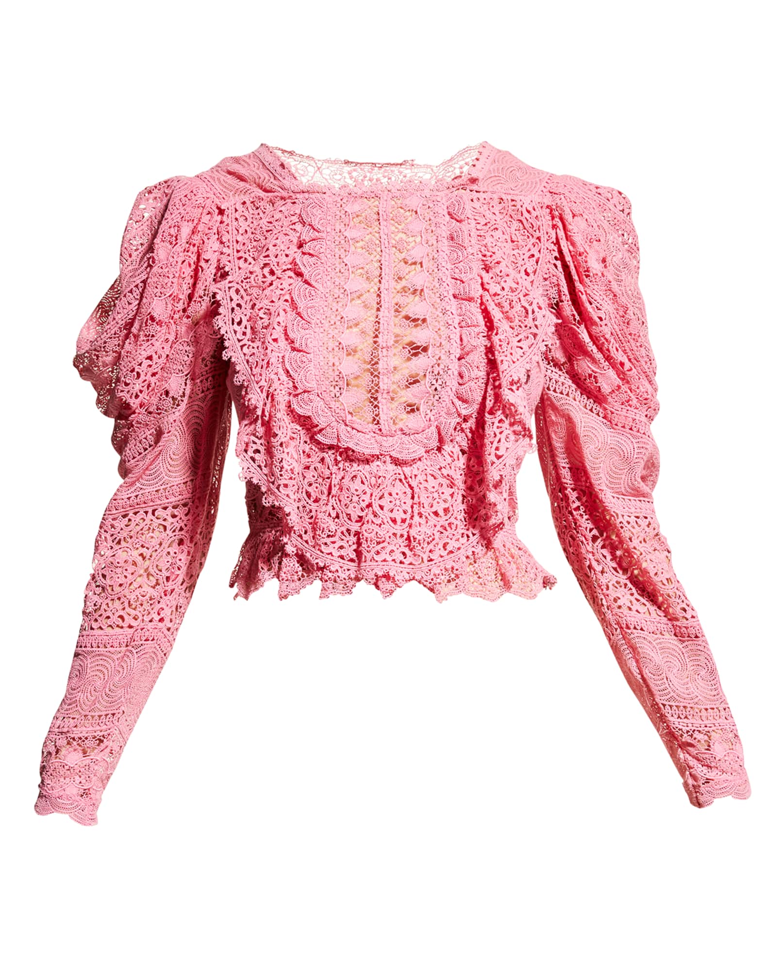 Ulla Johnson Eloise Sheer Lace Puffed Sleeve Blouse | Neiman Marcus