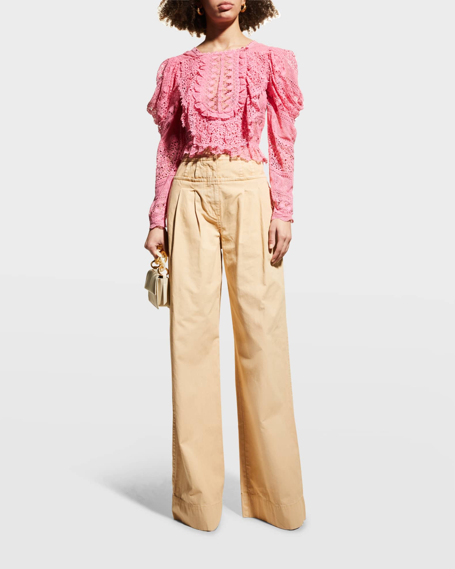 Ulla Johnson Eloise Sheer Lace Puffed Sleeve Blouse | Neiman Marcus