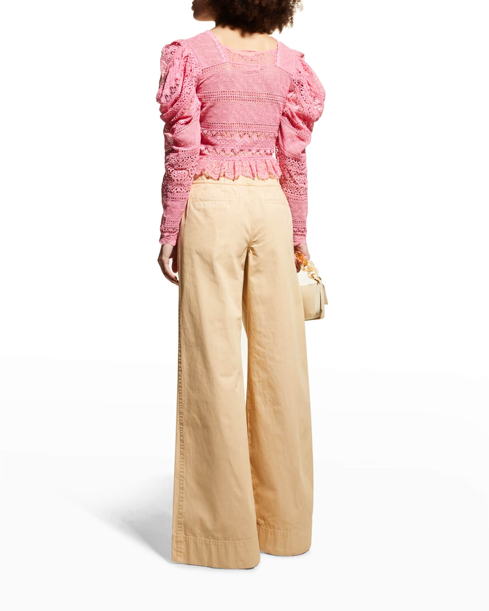 Ulla Johnson Eloise Sheer Lace Puffed Sleeve Blouse | Neiman Marcus