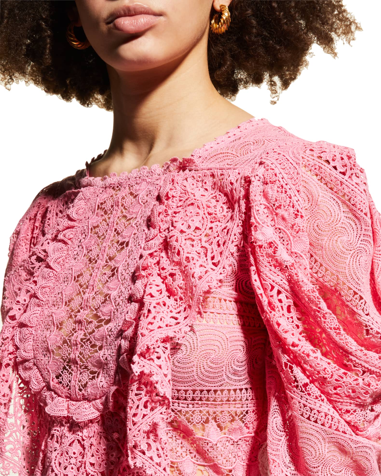 Ulla Johnson Eloise Sheer Lace Puffed Sleeve Blouse | Neiman Marcus