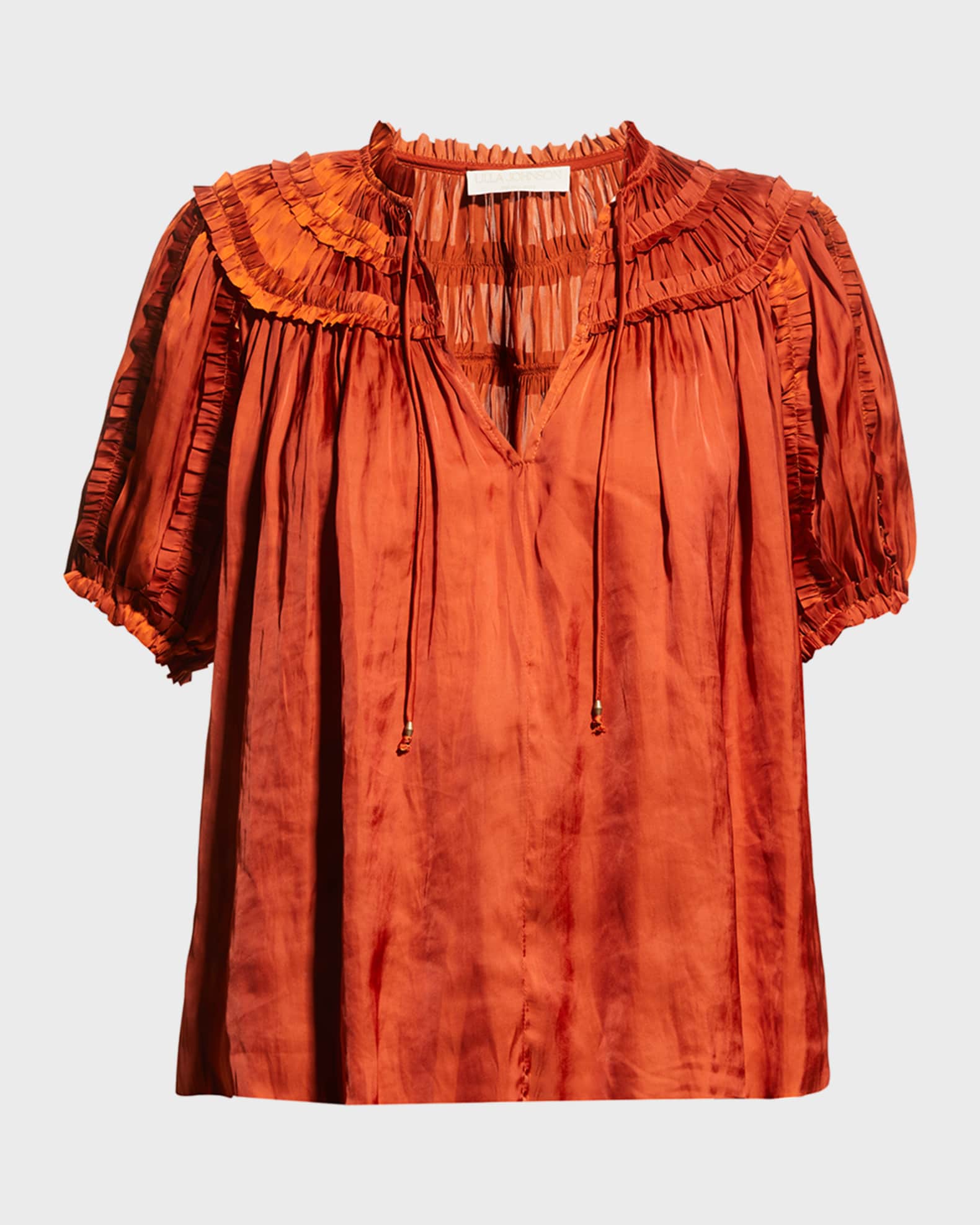 Ulla Johnson Aimee Satin Ruffle-Trim Top | Neiman Marcus