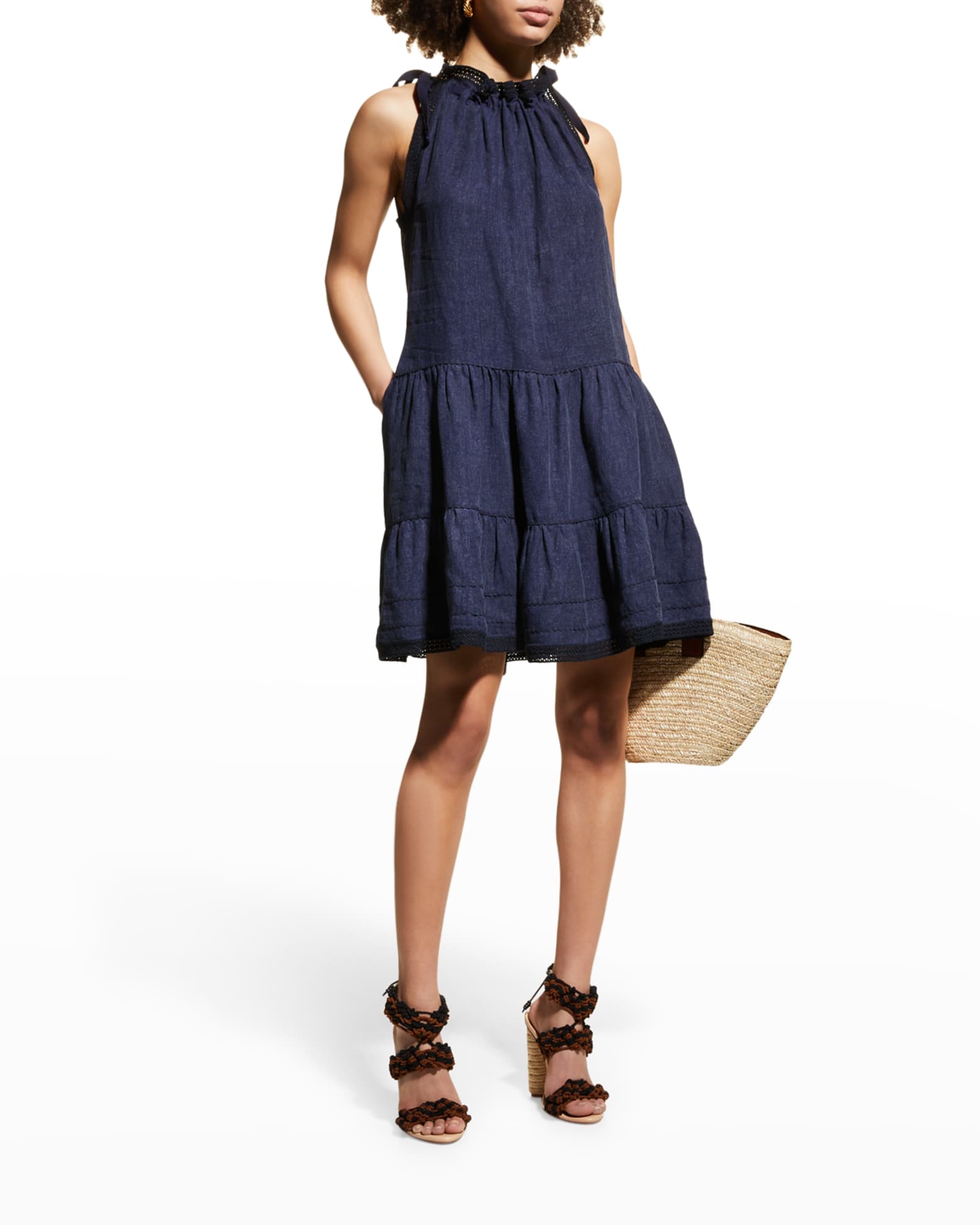 Ulla Johnson Corianne Tiered Linen Mini Dress | Neiman Marcus