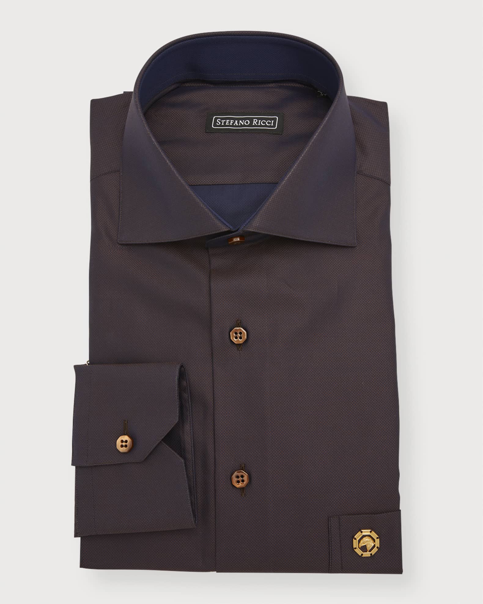 Stefano Ricci Men's Cotton Dress Shirt w/ Chest Pocket | Neiman Marcus