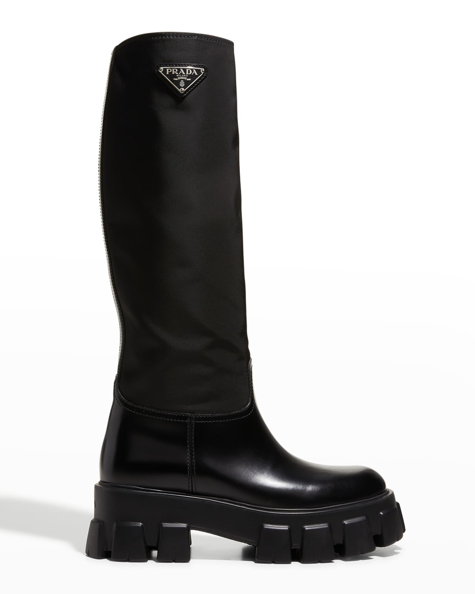 Prada Monolith Nylon Tall Riding Boots | Neiman Marcus