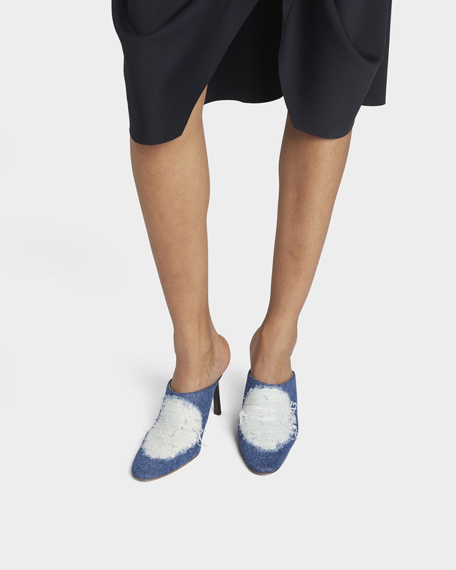 Loewe Ripped Denim Stiletto Mules | Neiman Marcus