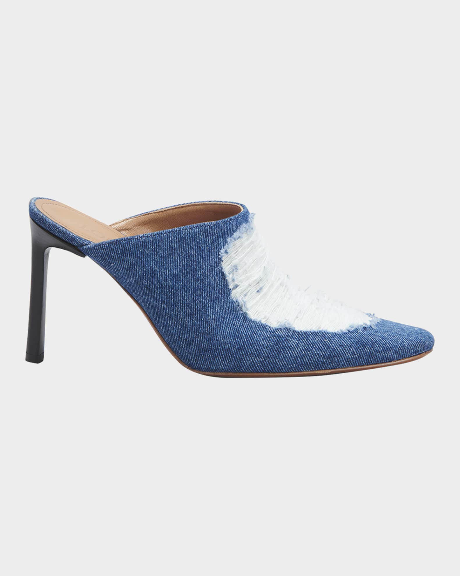 Loewe Ripped Denim Stiletto Mules | Neiman Marcus