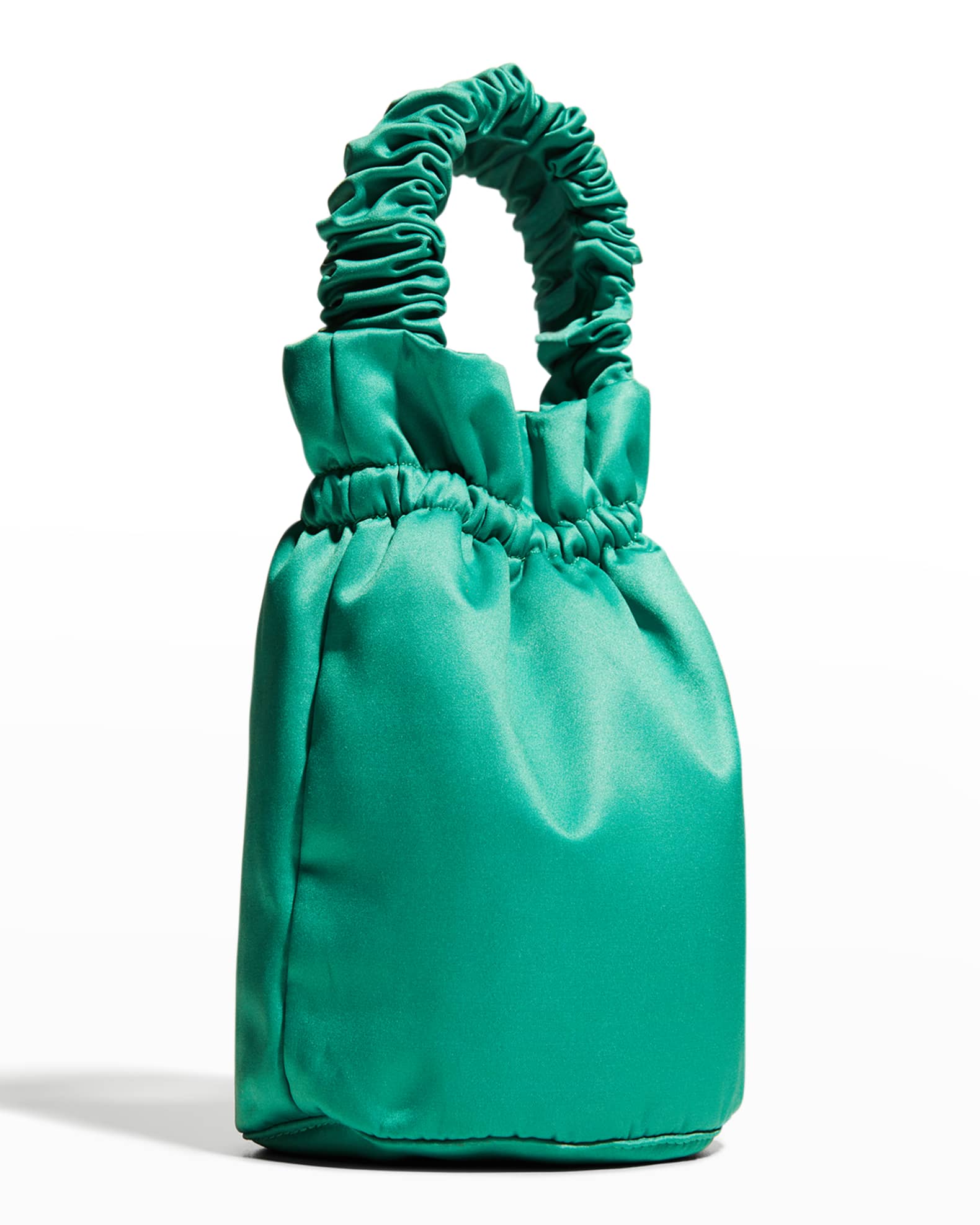 Ganni Crystal Ruched Satin Bucket Bag | Neiman Marcus