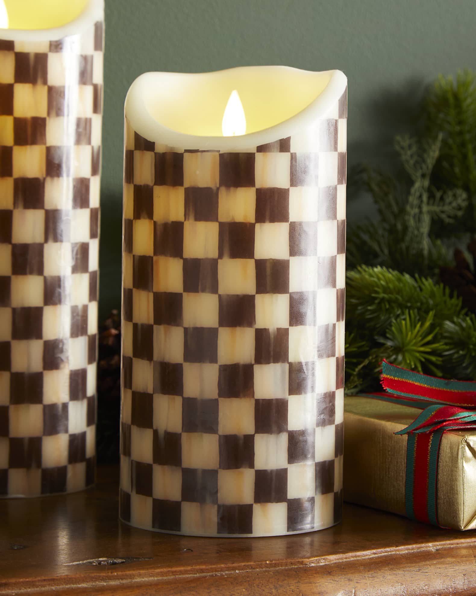 MacKenzie-Childs 8" Courtly Check Flicker Pillar | Neiman Marcus