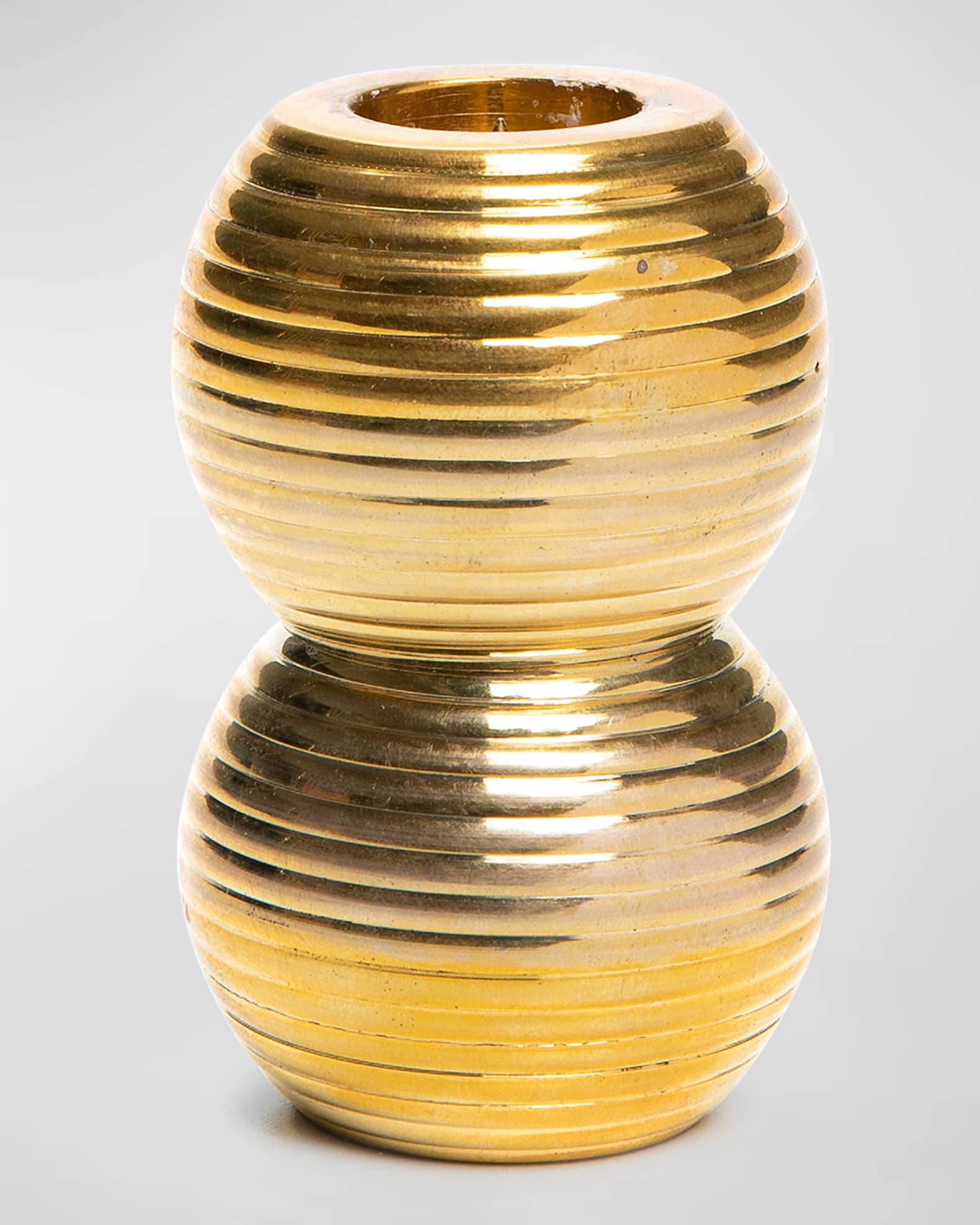 MacKenzie-Childs Ribbed Double Sphere Golden Candle Holder | Neiman Marcus