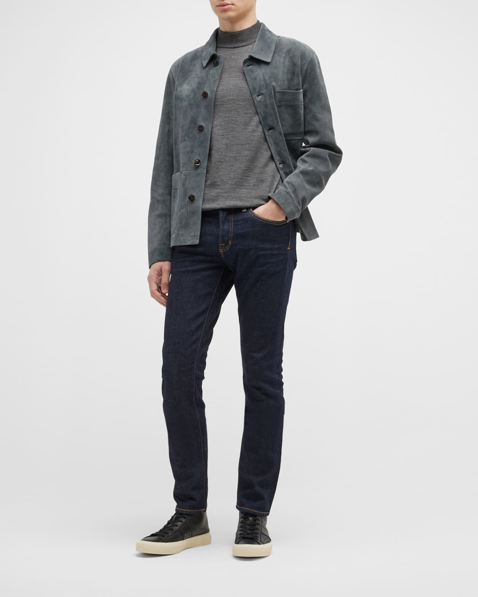 TOM FORD Men's Washed Suede-Leather Overshirt | Neiman Marcus