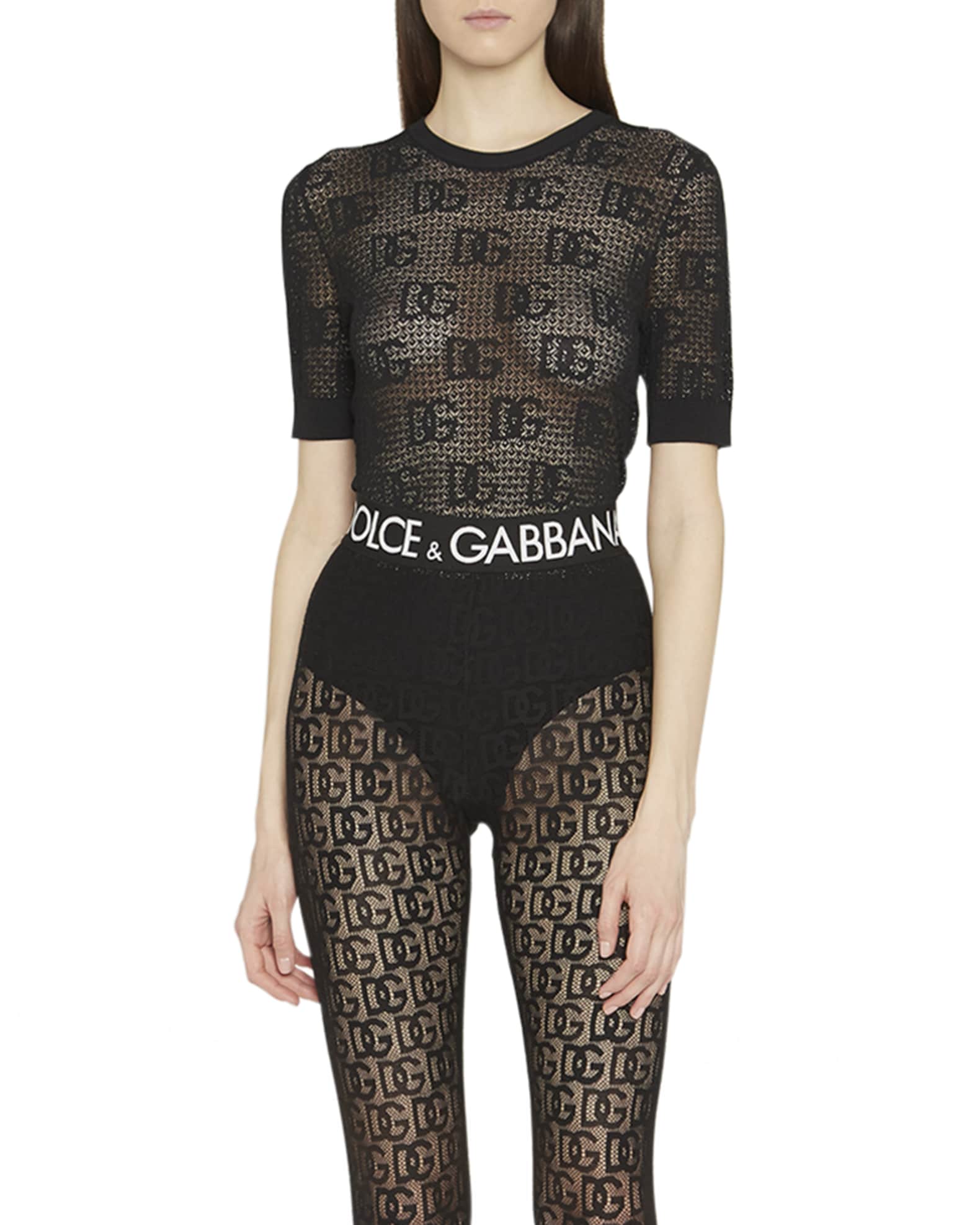 Dolce&Gabbana DG Logo Jacquard Lace T-Shirt | Neiman Marcus