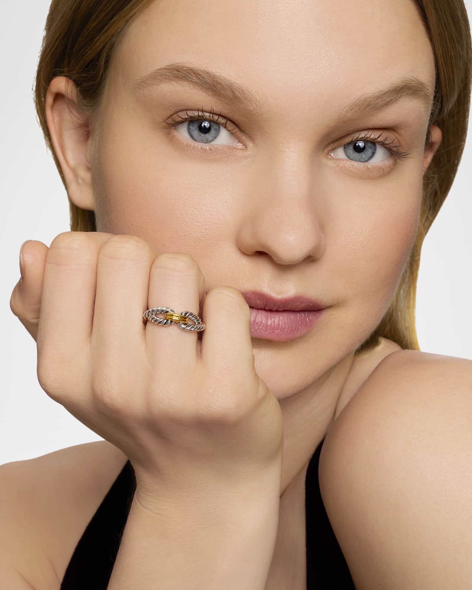 David Yurman Cable Loop Ring in Silver with 18K Gold, 8mm | Neiman Marcus