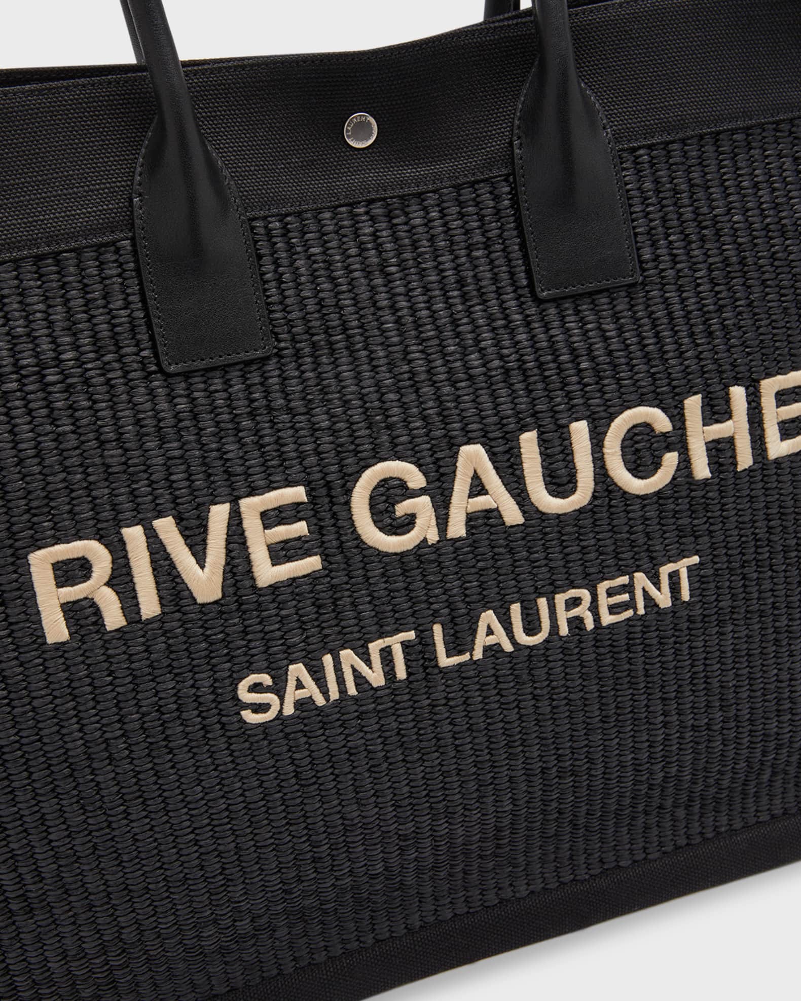 Saint Laurent Men's Rive Gauche Raffia Canvas Tote Bag | Neiman Marcus