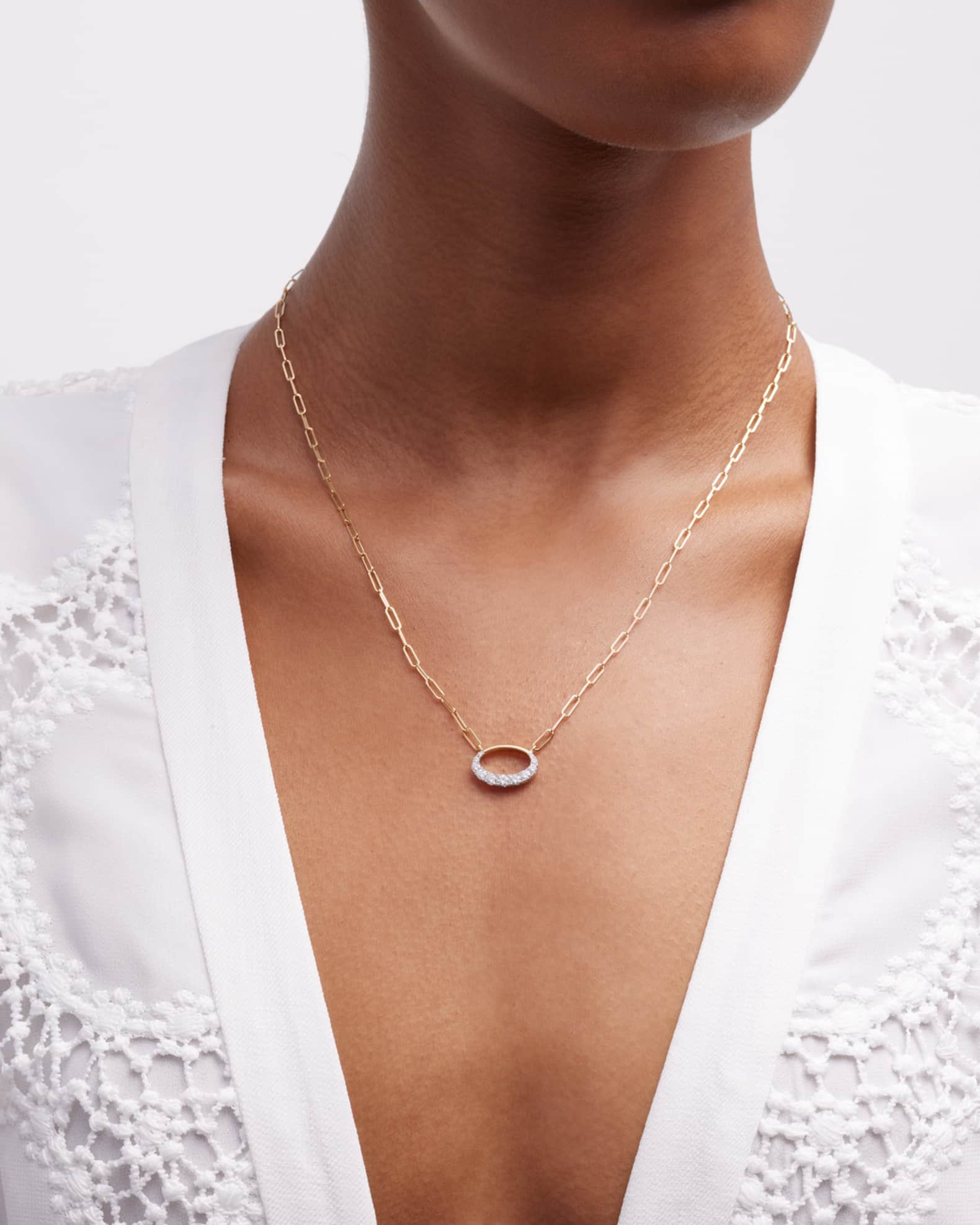 Frederic Sage 18K Yellow and White Gold Small Oval Diamond Pendant ...