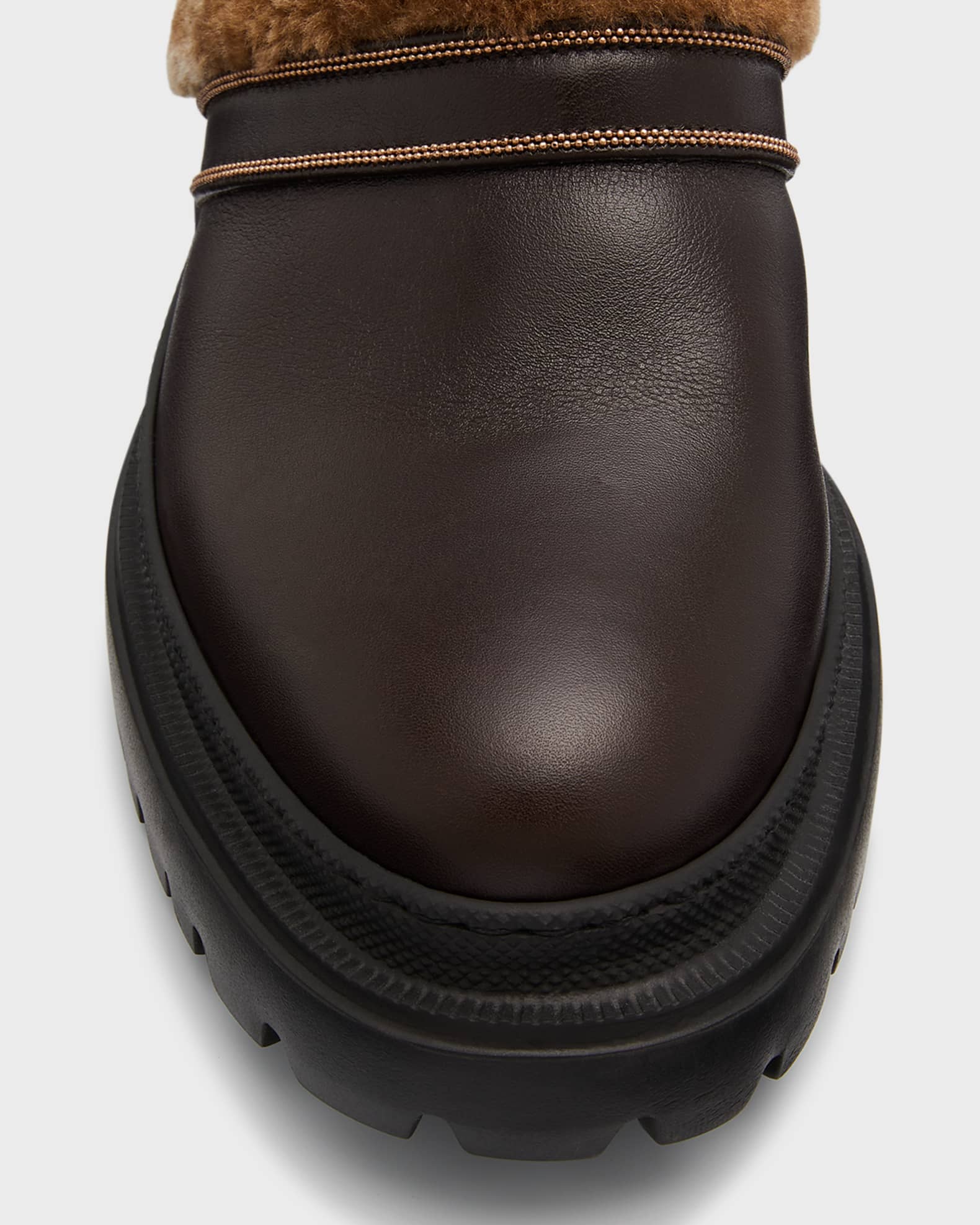 Brunello Cucinelli Leather Shearling Lug-Sole Clogs | Neiman Marcus