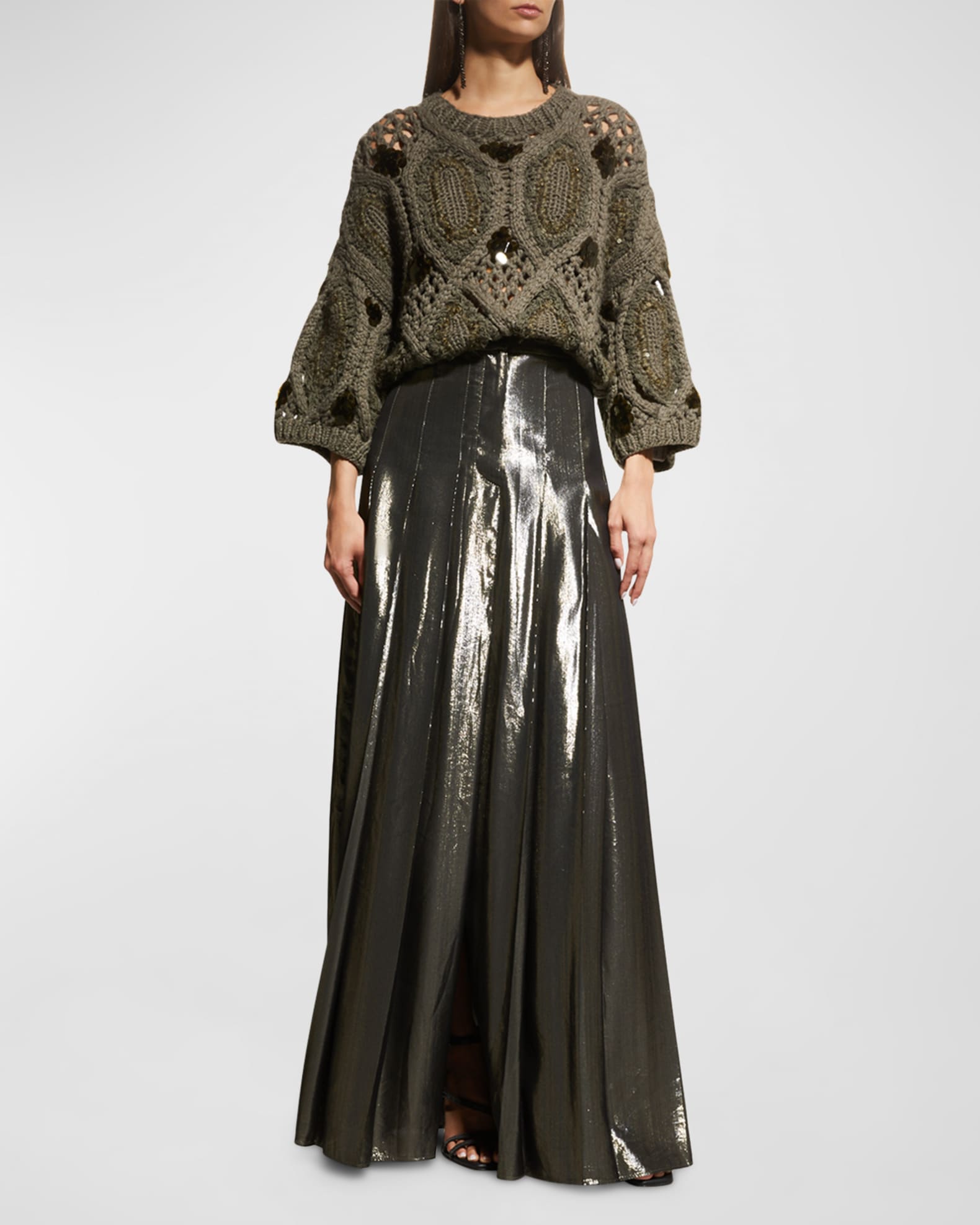 Brunello Cucinelli Opera Open Knit Sweater | Neiman Marcus