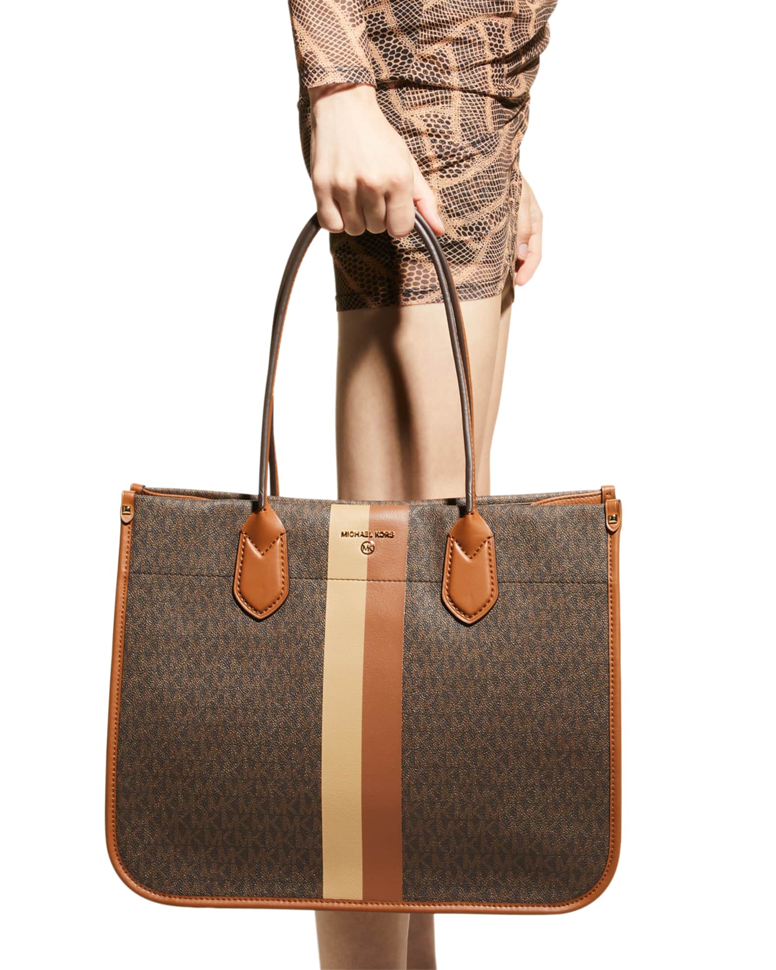 MICHAEL Michael Kors Heidi Large Monogram Striped Tote Bag | Neiman Marcus