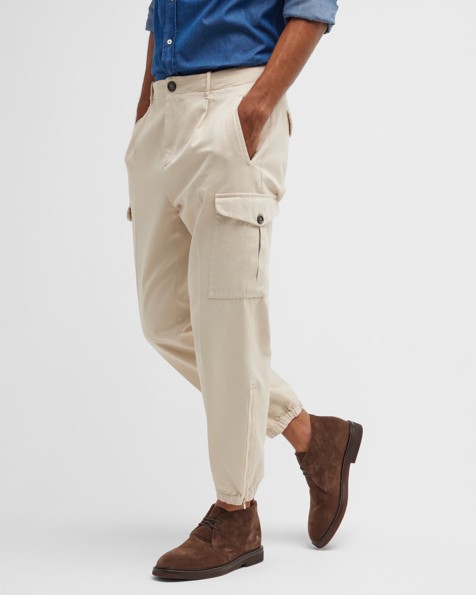 Brunello Cucinelli Men's Single-Pleat Cargo Joggers | Neiman Marcus