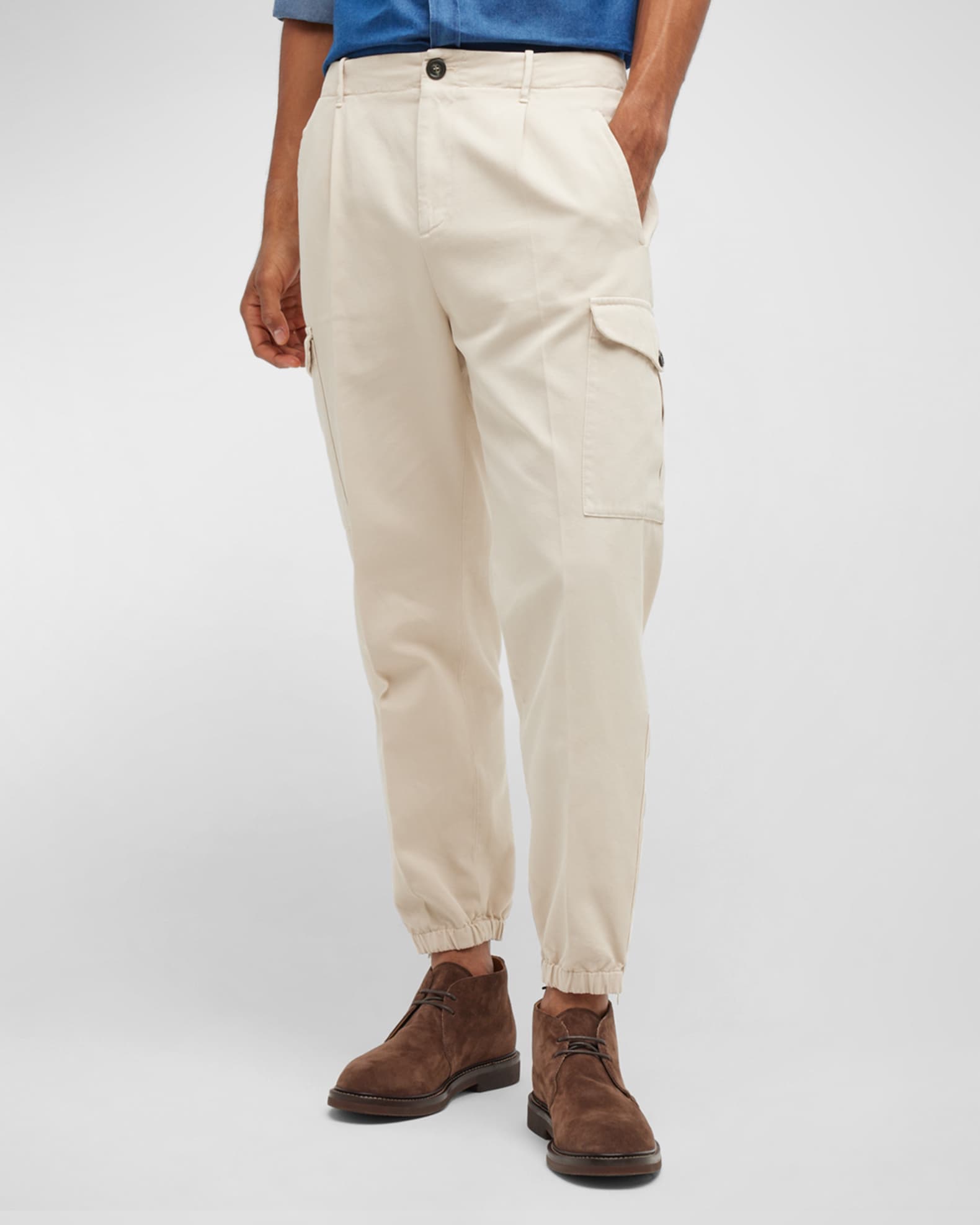 Brunello Cucinelli Men's Single-Pleat Cargo Joggers | Neiman Marcus