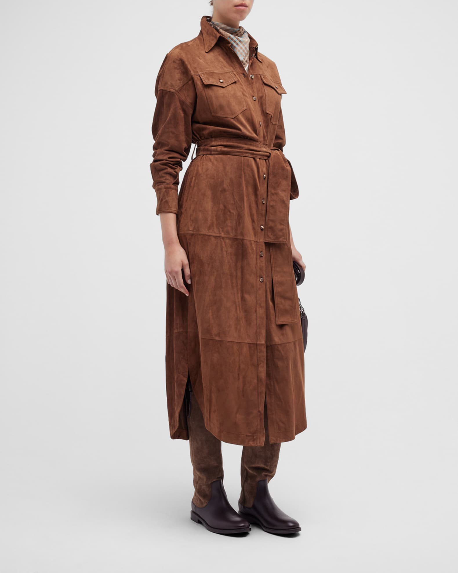 Brunello Cucinelli Suede Button-Front Shirtdress | Neiman Marcus