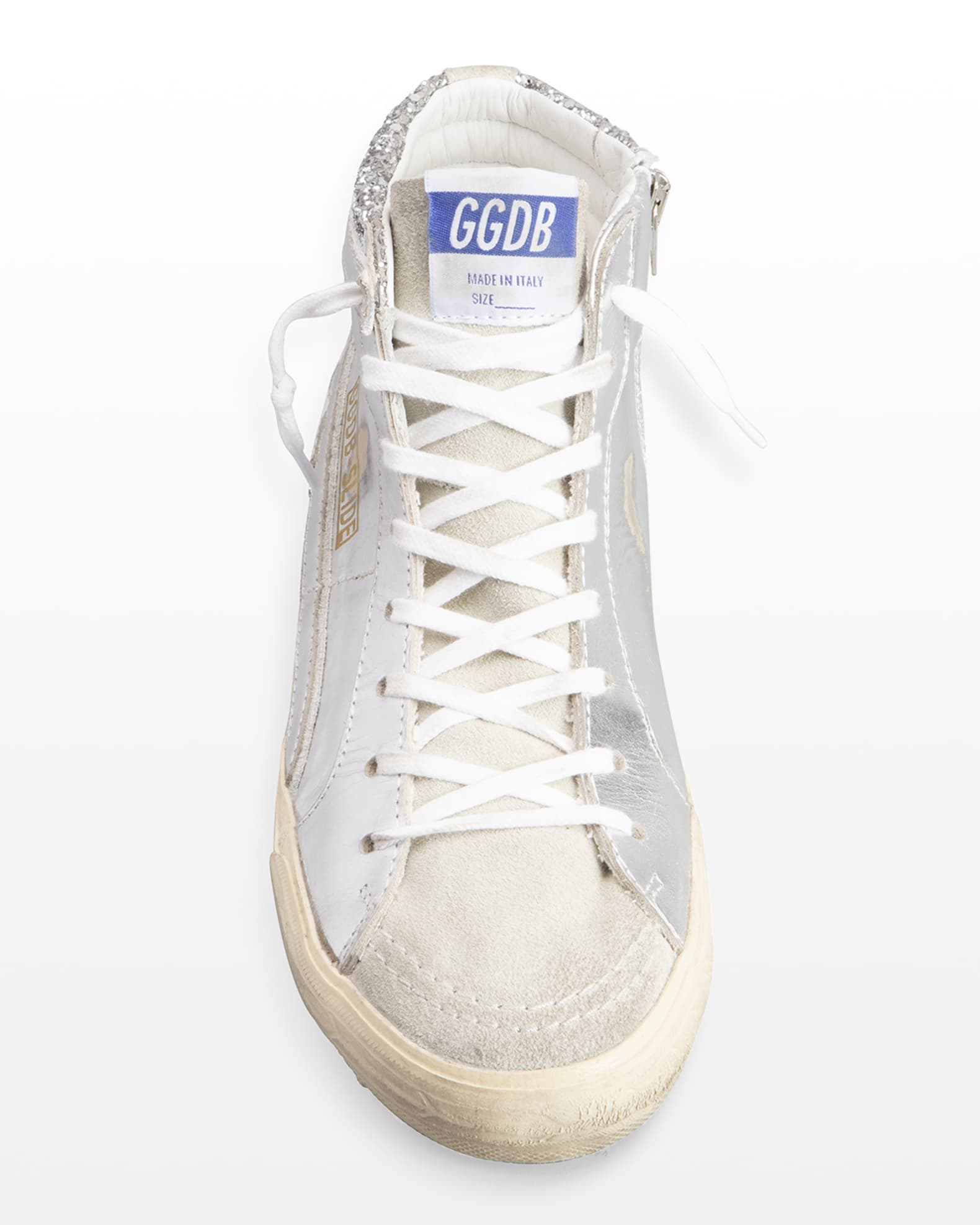 Golden Goose Slide Mid-Top Glitter Leather Sneakers | Neiman Marcus