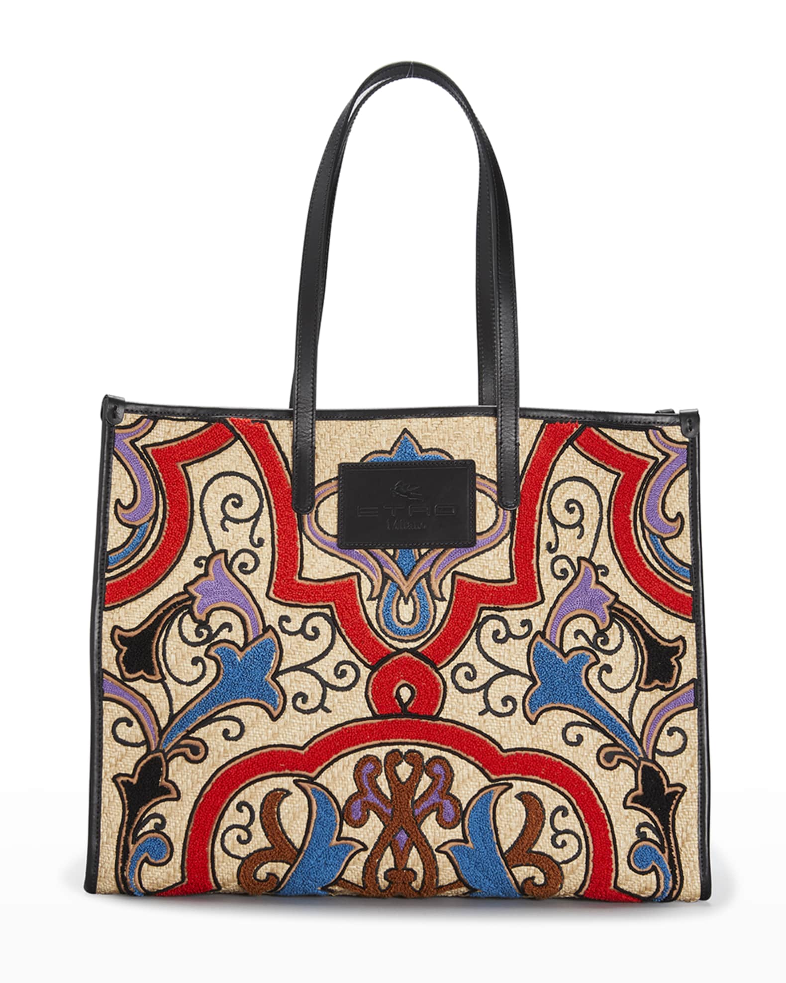 Etro Globestrotter Embroidered Raffia Shopping Tote Bag | Neiman Marcus