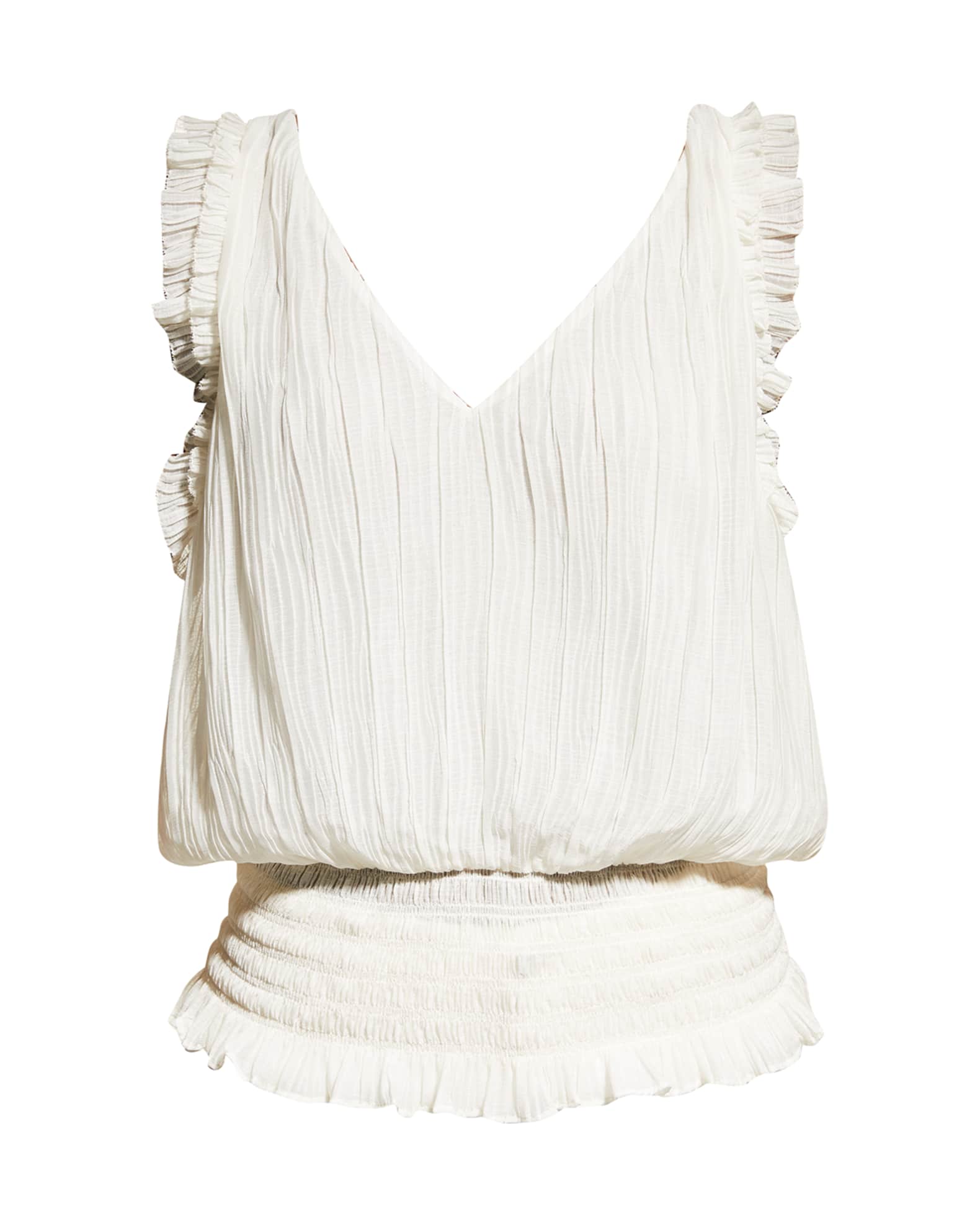 Ramy Brook Sutton Smocked-Hem Ruffle Tank Top | Neiman Marcus