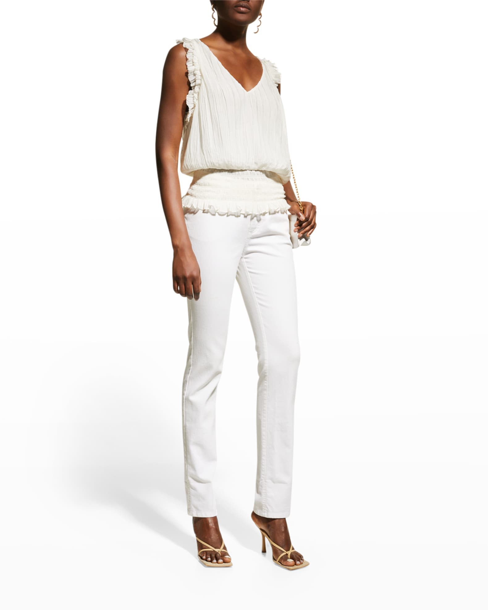 Ramy Brook Sutton Smocked-Hem Ruffle Tank Top | Neiman Marcus