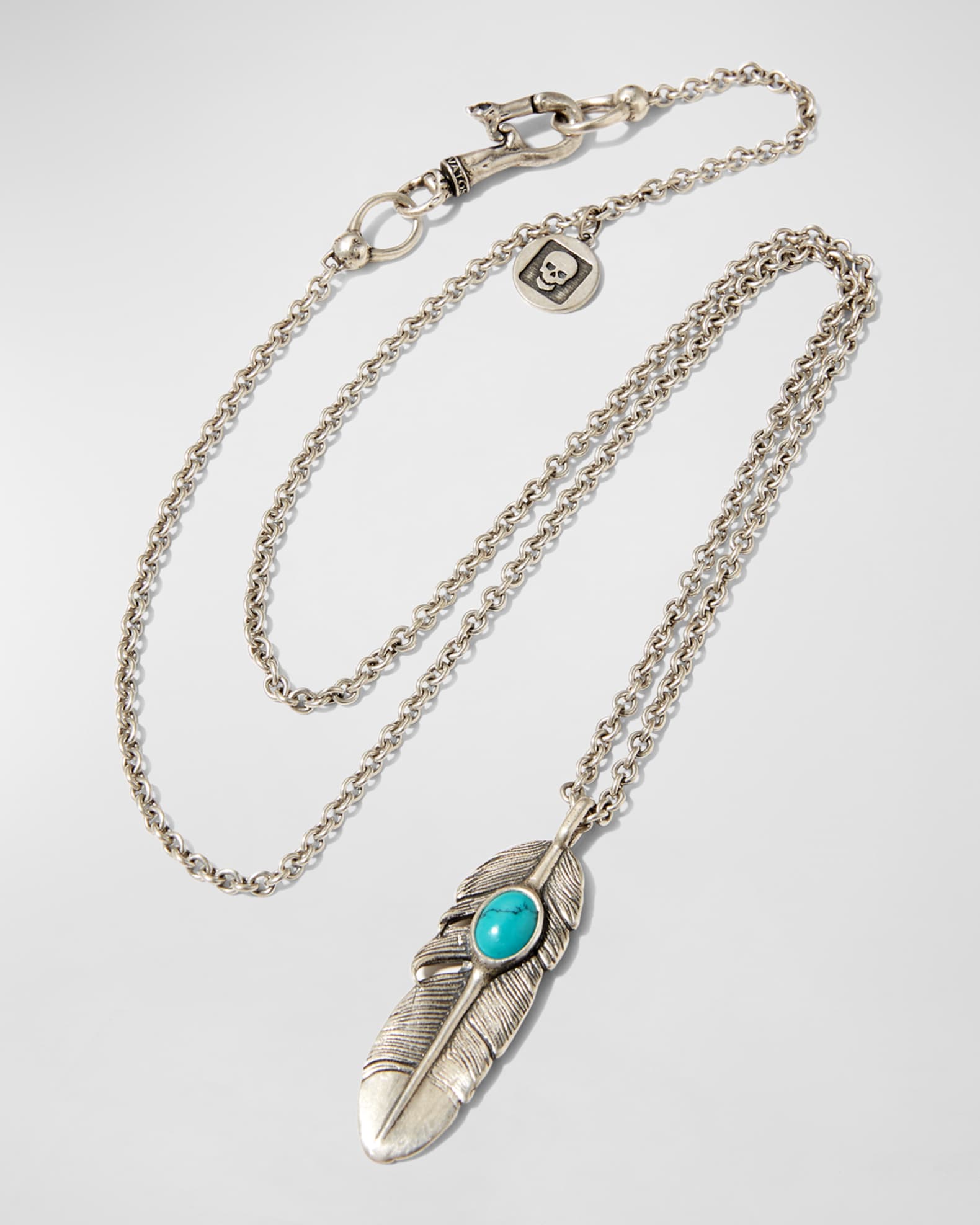 Men s Raven Turquoise Feather Pendant Necklace