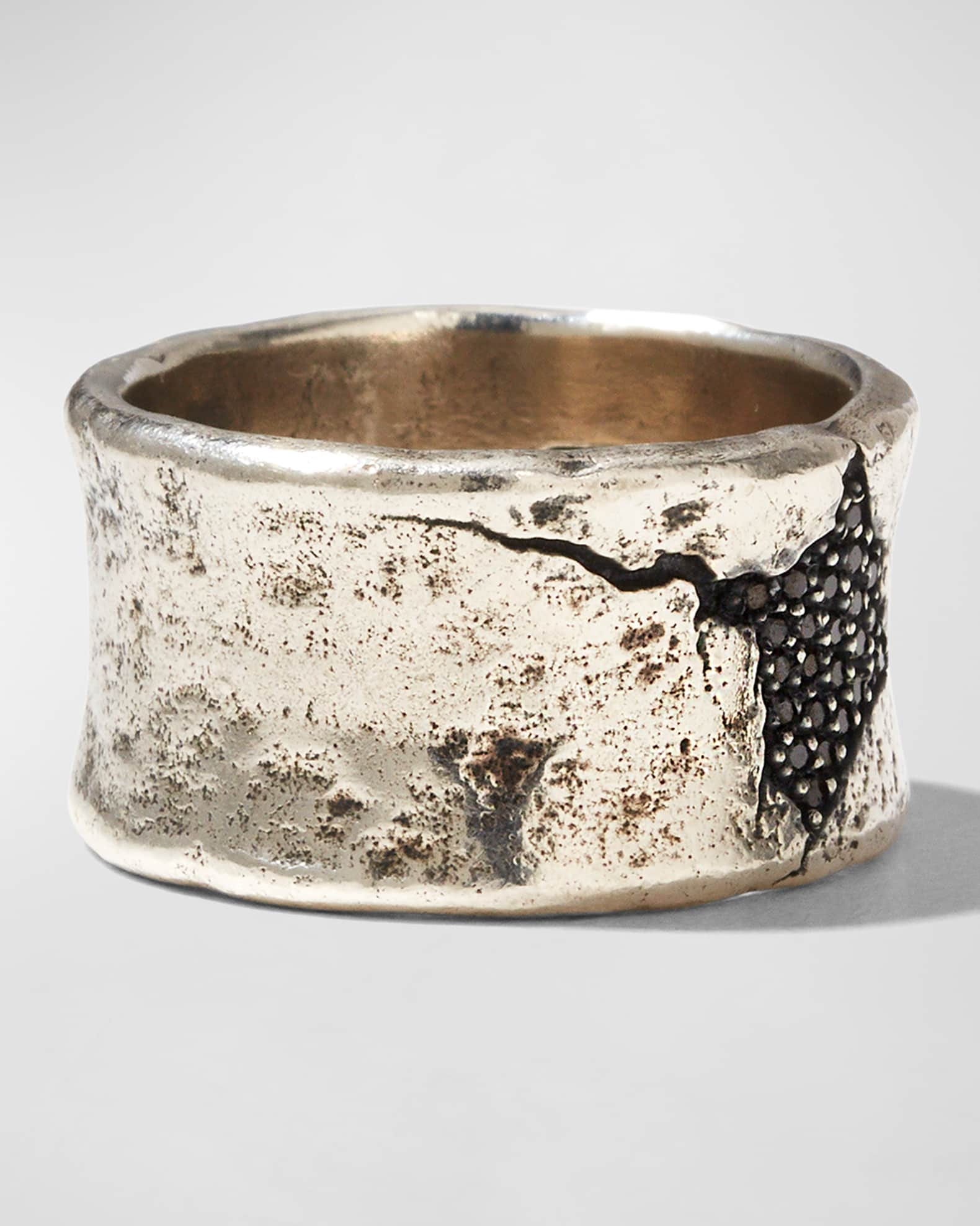 John Varvatos Men's Crack Band Ring w/ Black Diamond Pavé | Neiman Marcus