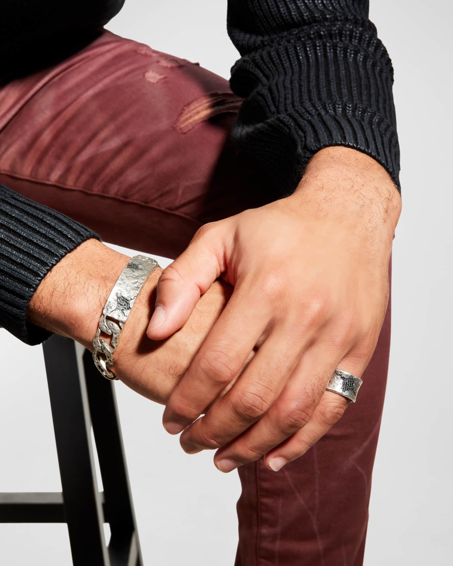 John Varvatos Men's Crack Band Ring w/ Black Diamond Pavé | Neiman Marcus