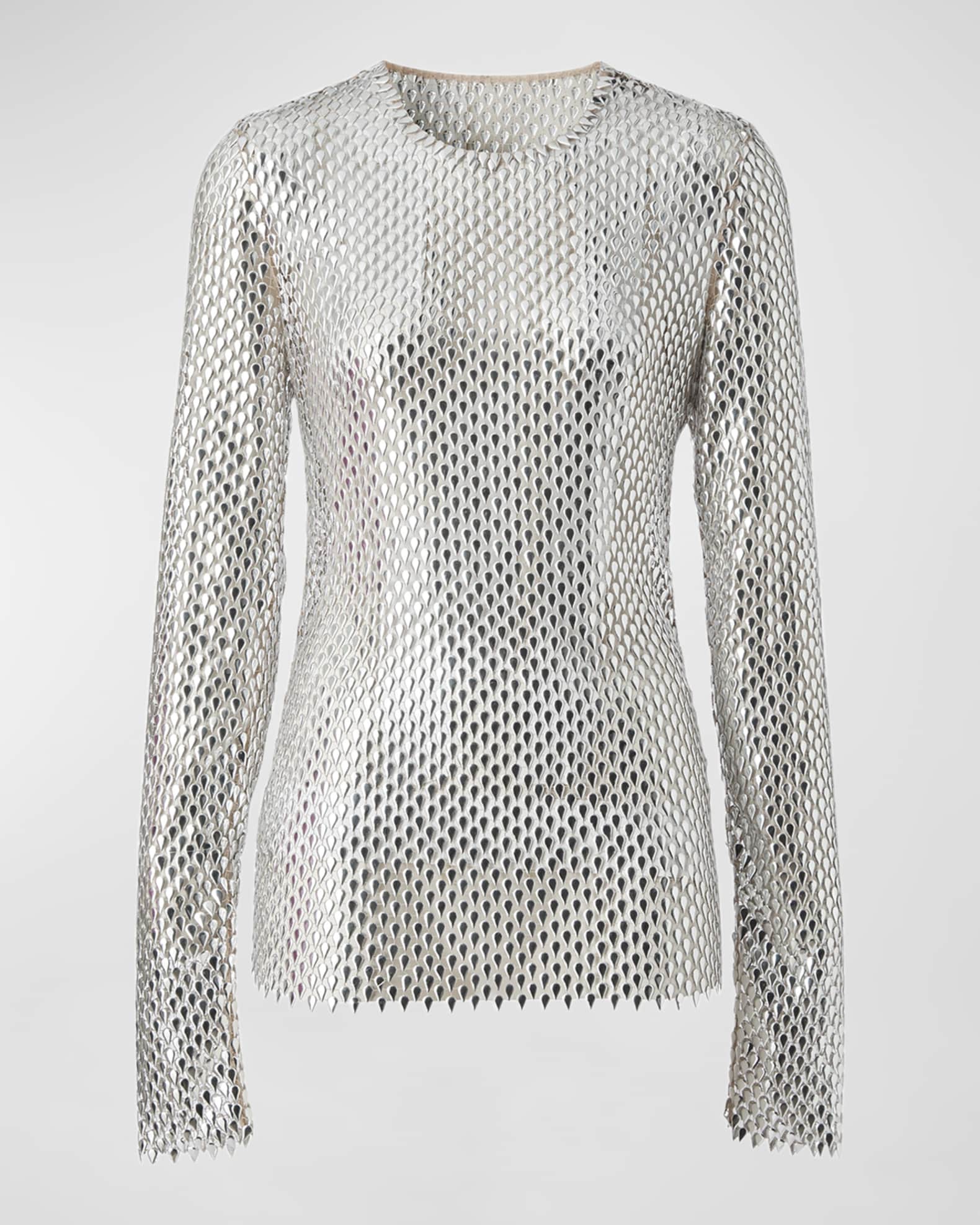 Burberry Sandra Studded Mesh Long-Sleeve Top | Neiman Marcus