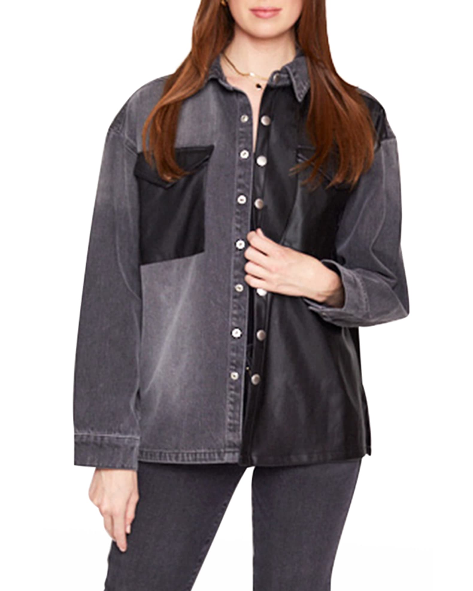 Vegan Leather & Denim Boyfriend Shacket | Neiman Marcus